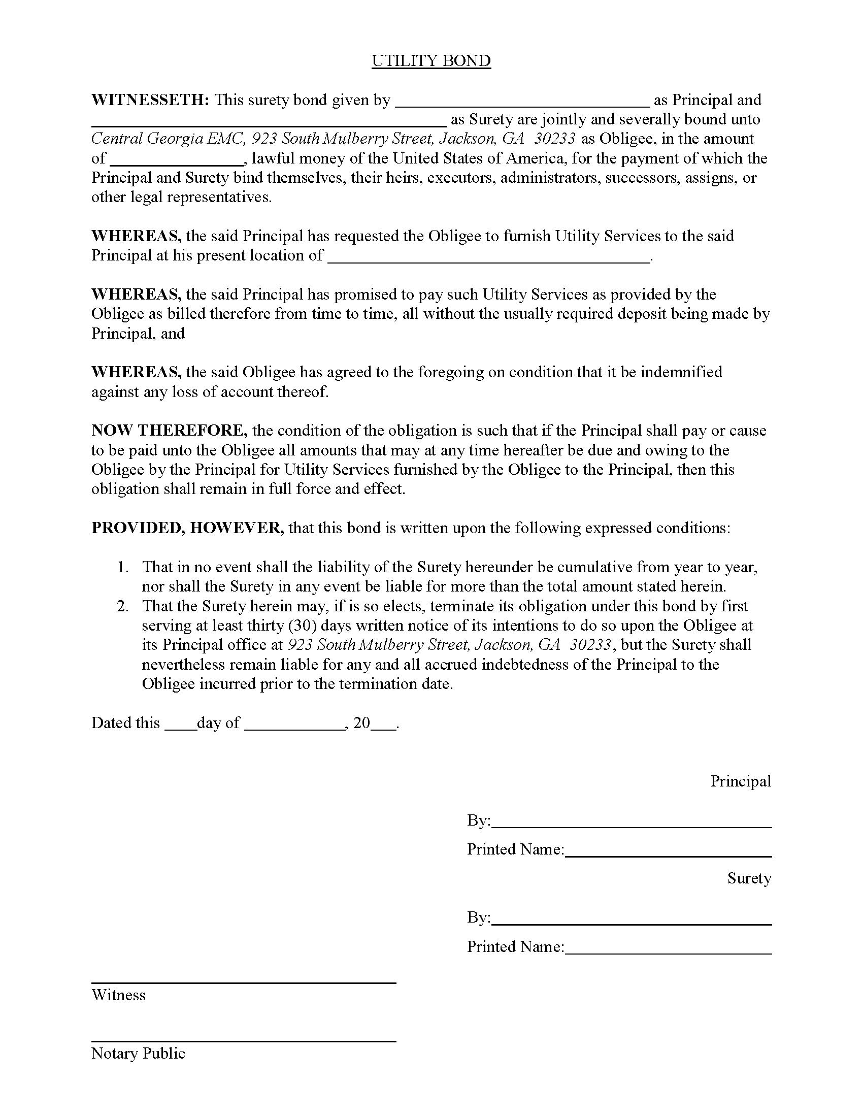 Central Georgia EMC Utility Deposit Bond | EZ Surety Bonds