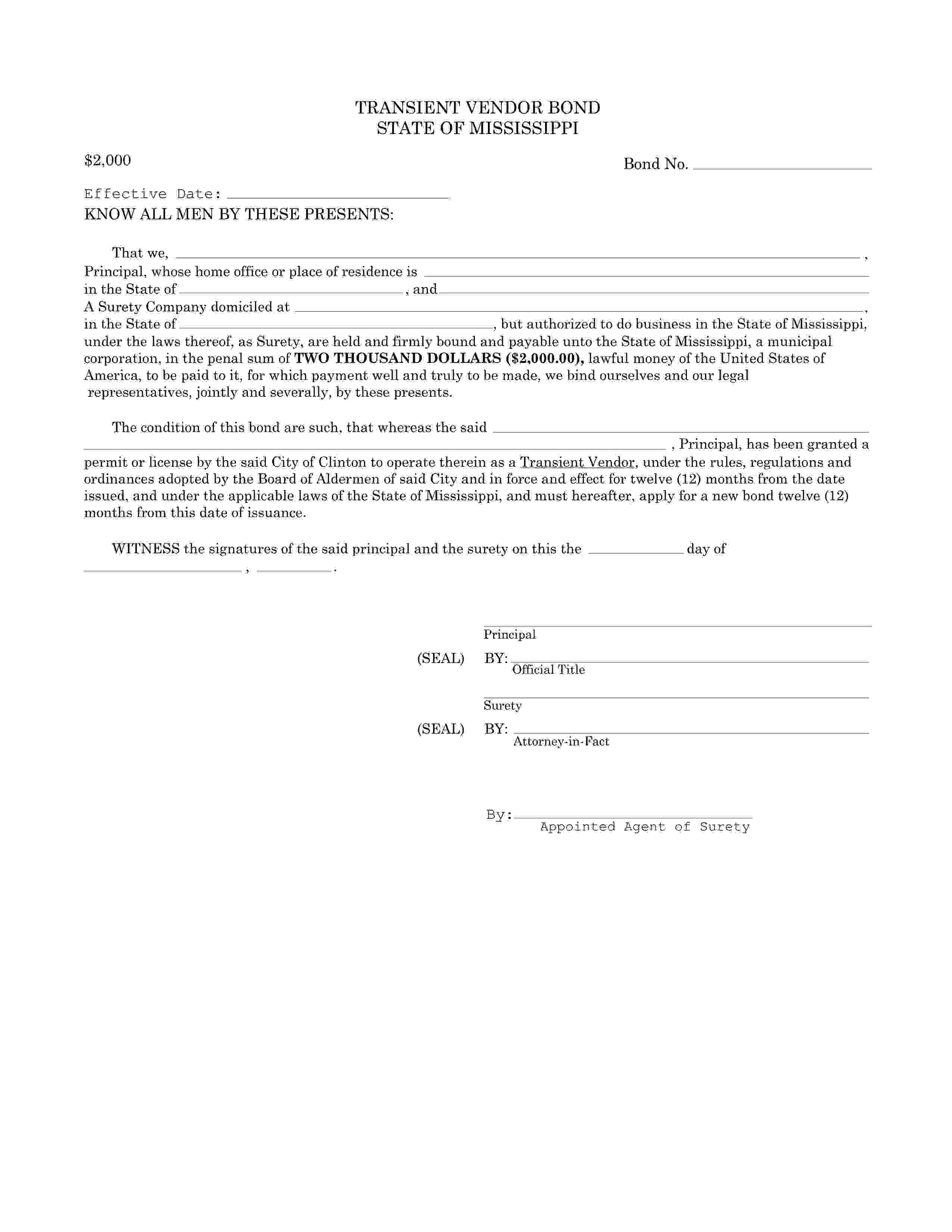City of Clinton Transient Vendor Bond | EZ Surety Bonds