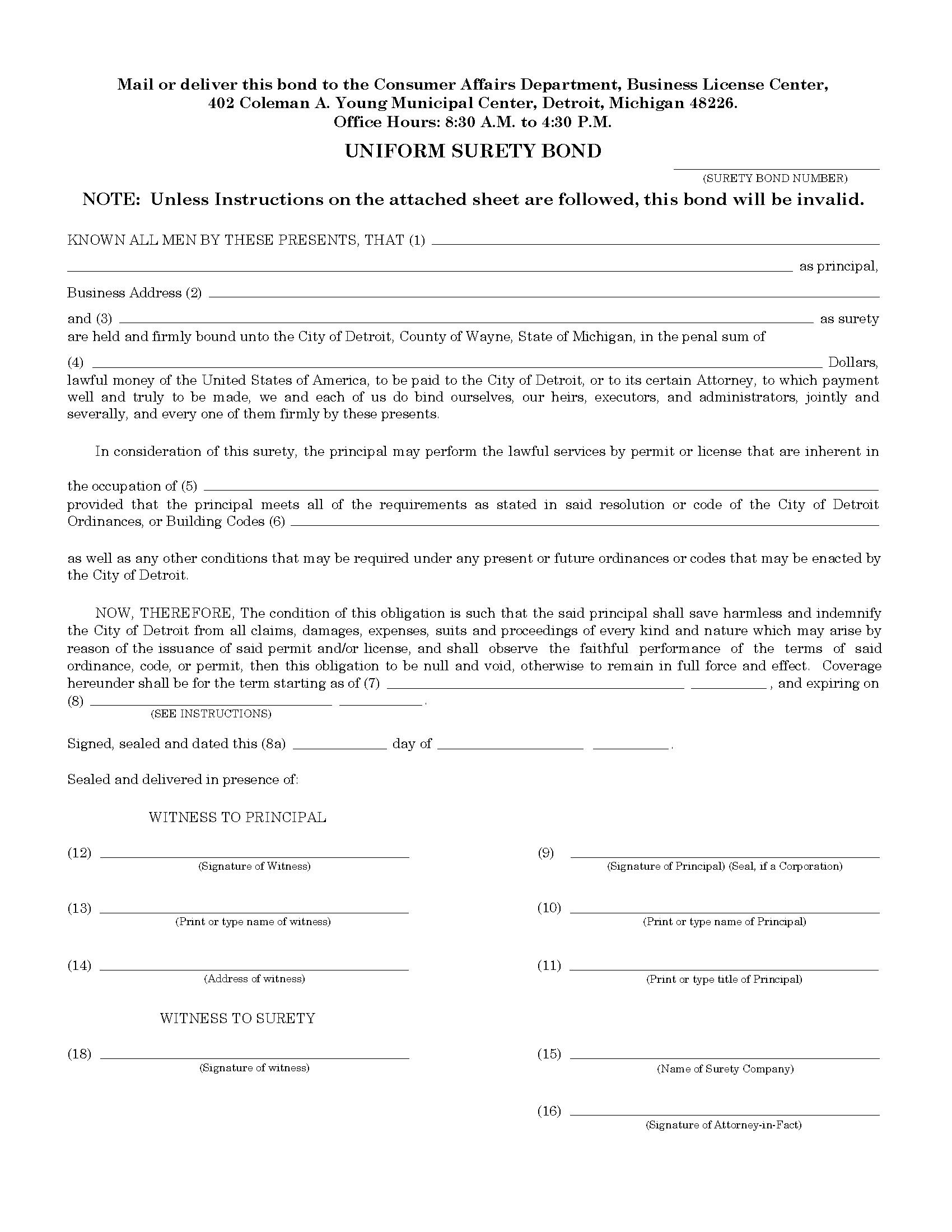 City of Detroit Erector of Awnings and Hoods Bond | EZ Surety Bonds