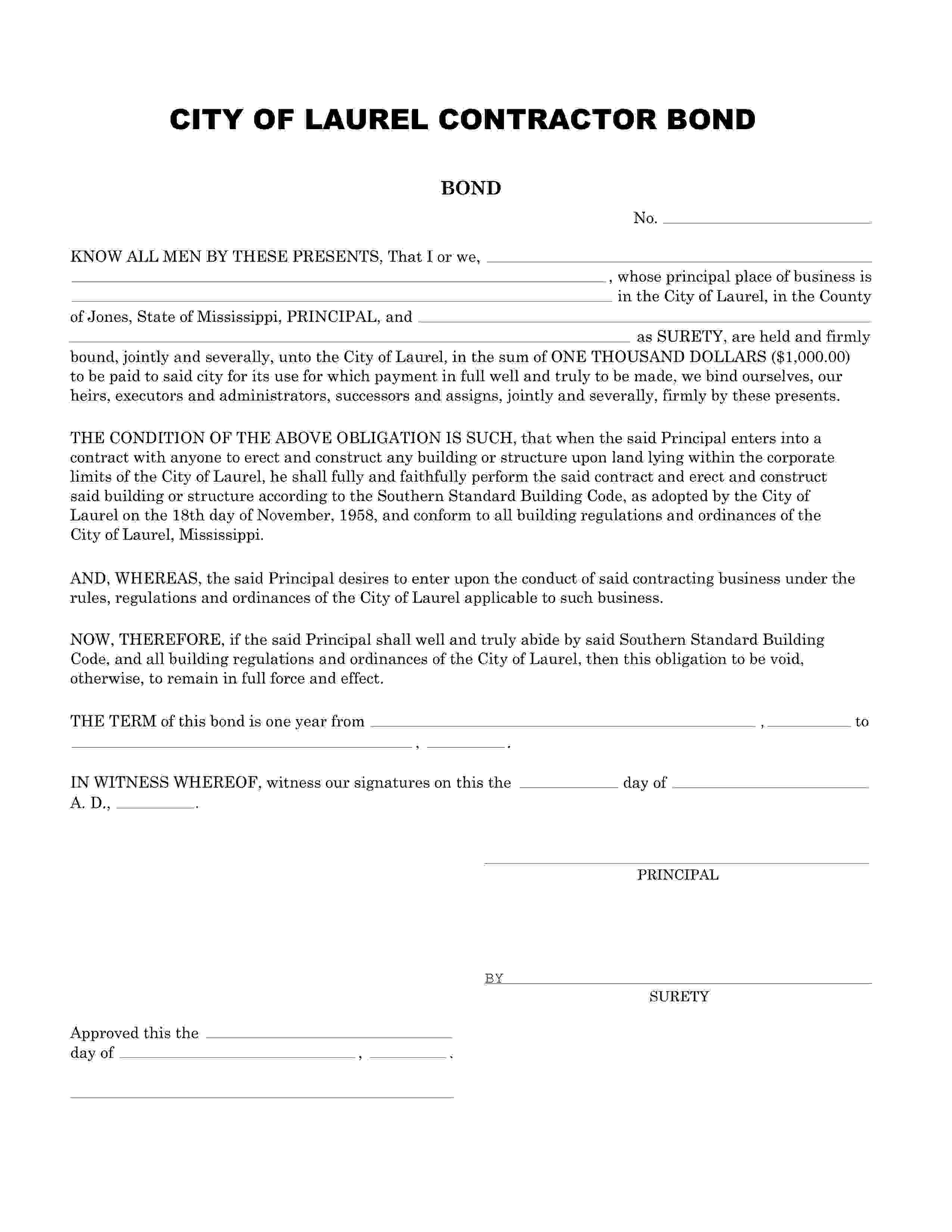 City of Laurel Laurel - City Contractor's License/Permit Bond | EZ ...