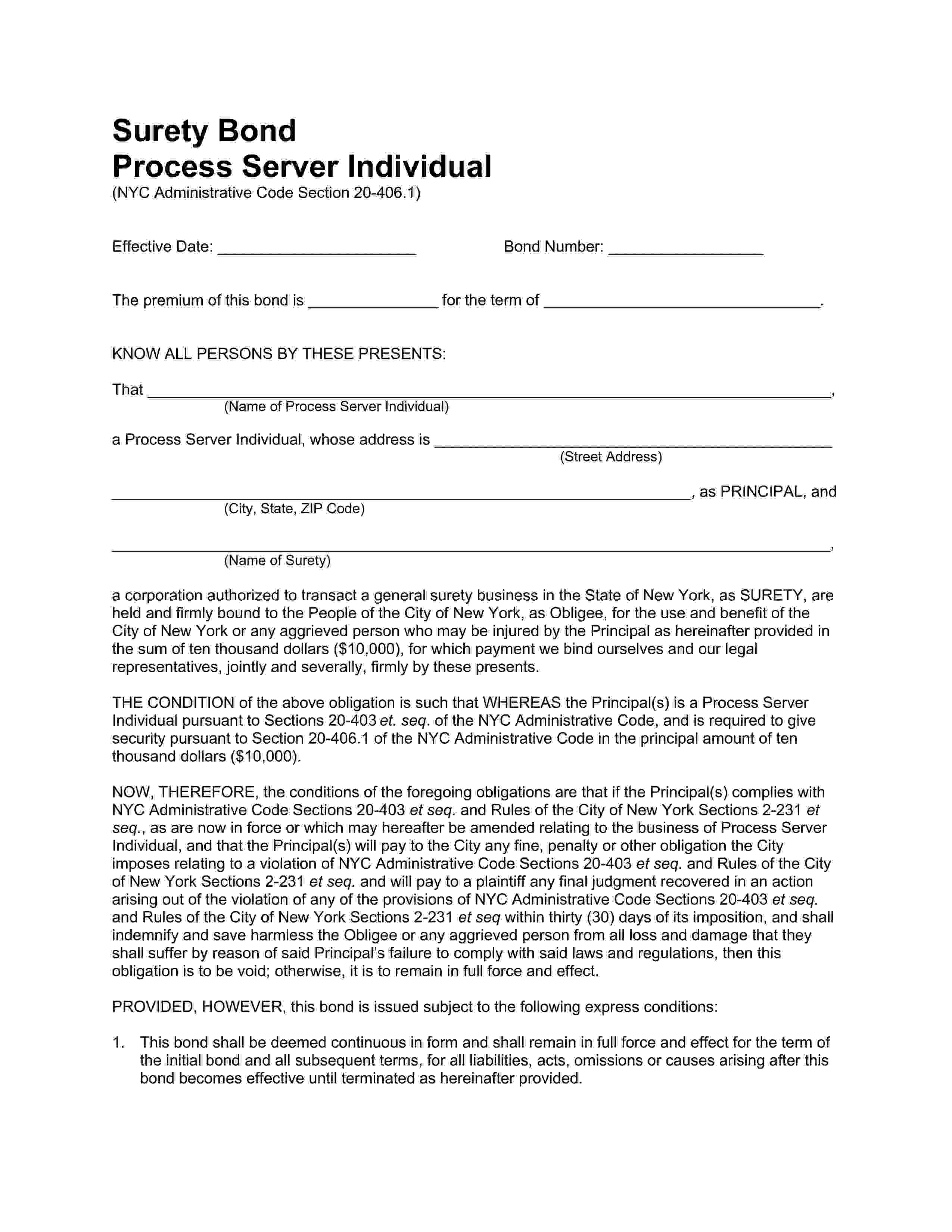 City of New York Process Server Individual Bond | EZ Surety Bonds