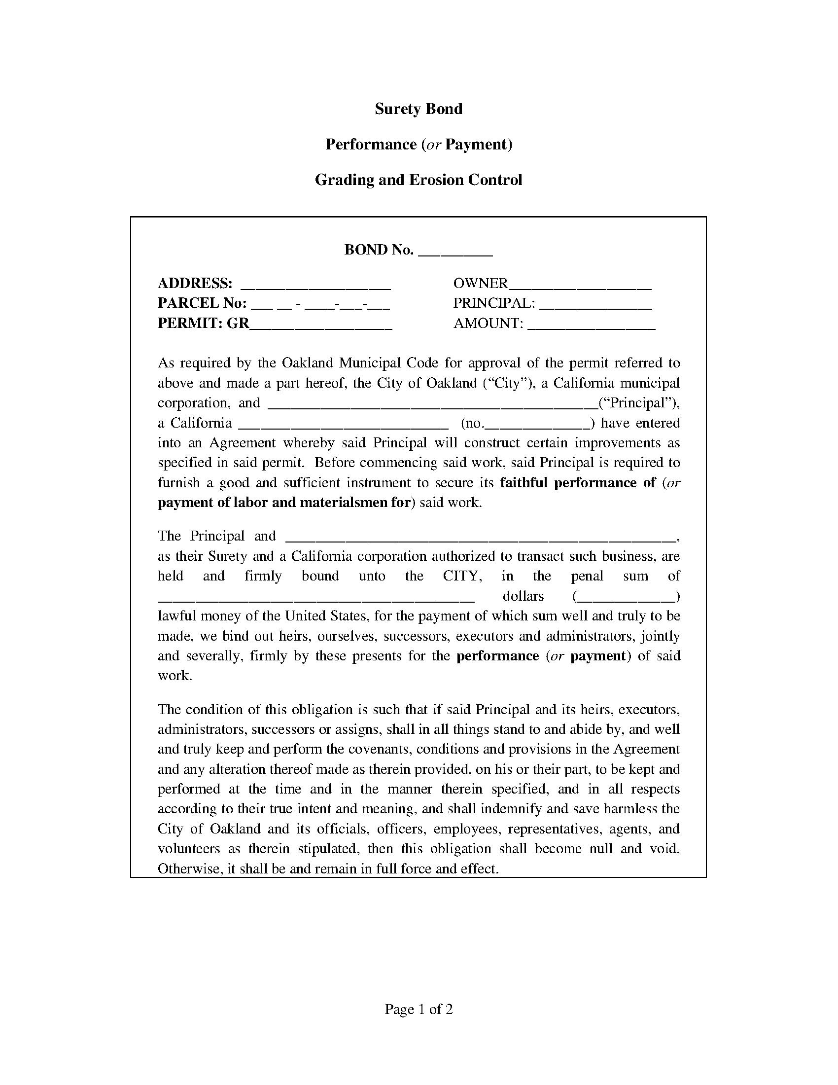 City of Oakland Grading and Erosion Control Bond | EZ Surety Bonds