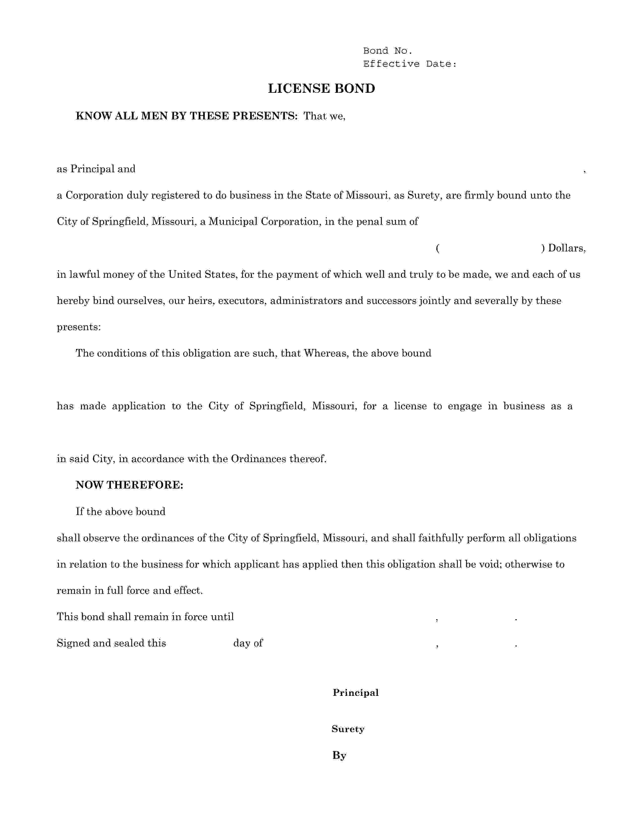 City of Springfield Springfield - City License/Permit Bond | EZ Surety ...