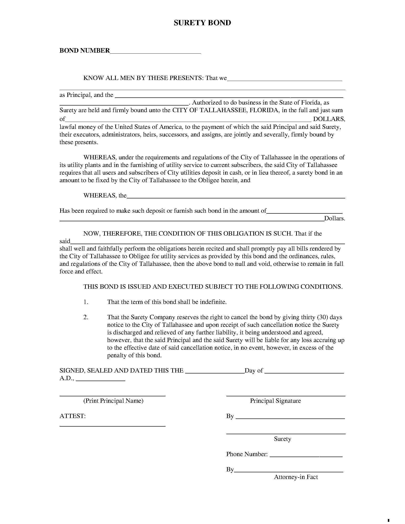 City of Tallahassee, Florida Utility Deposit Bond | EZ Surety Bonds