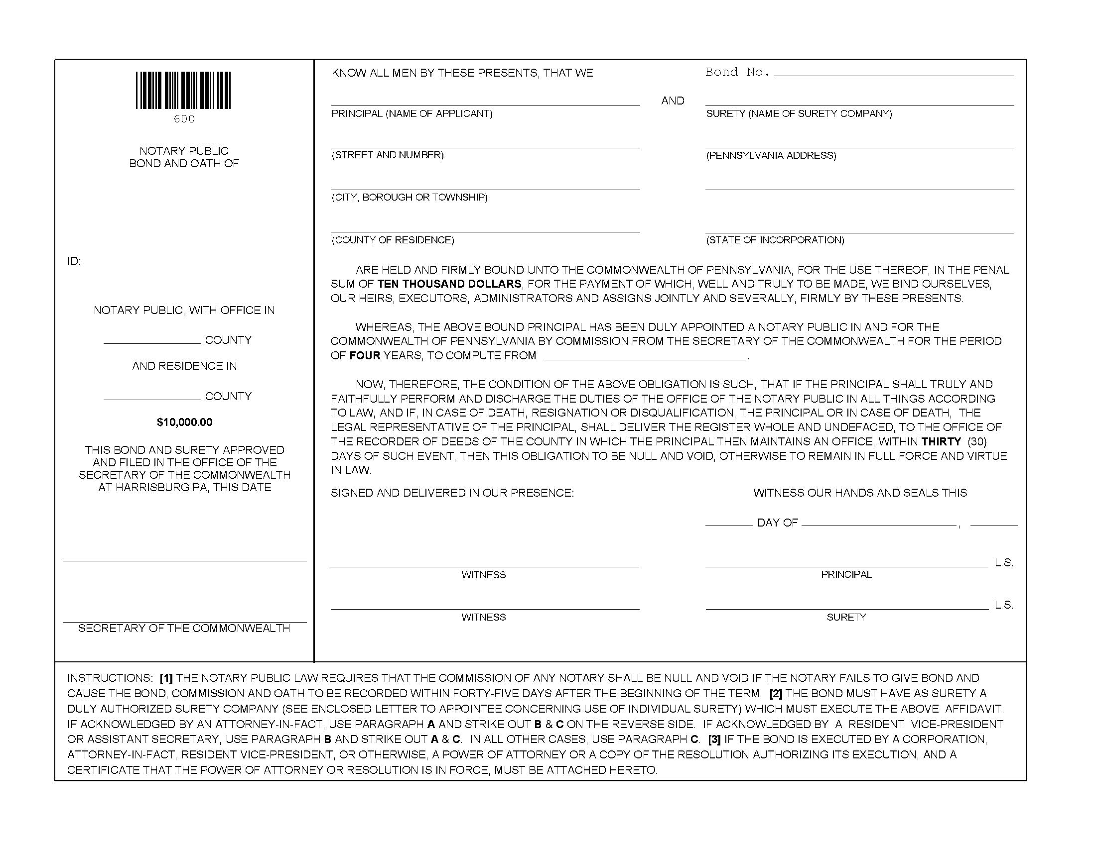 Commonwealth of Pennsylvania Notary Public Bond | EZ Surety Bonds
