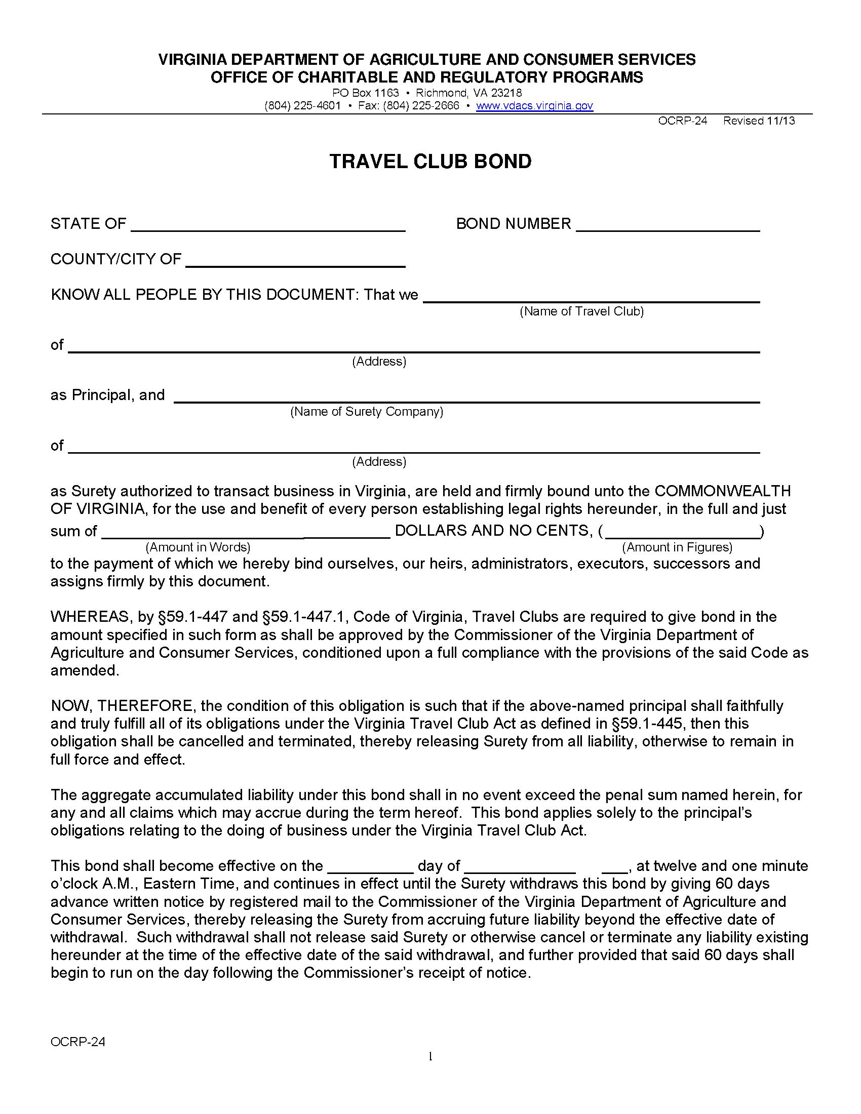Commonwealth of Virginia Travel Club Bond | EZ Surety Bonds