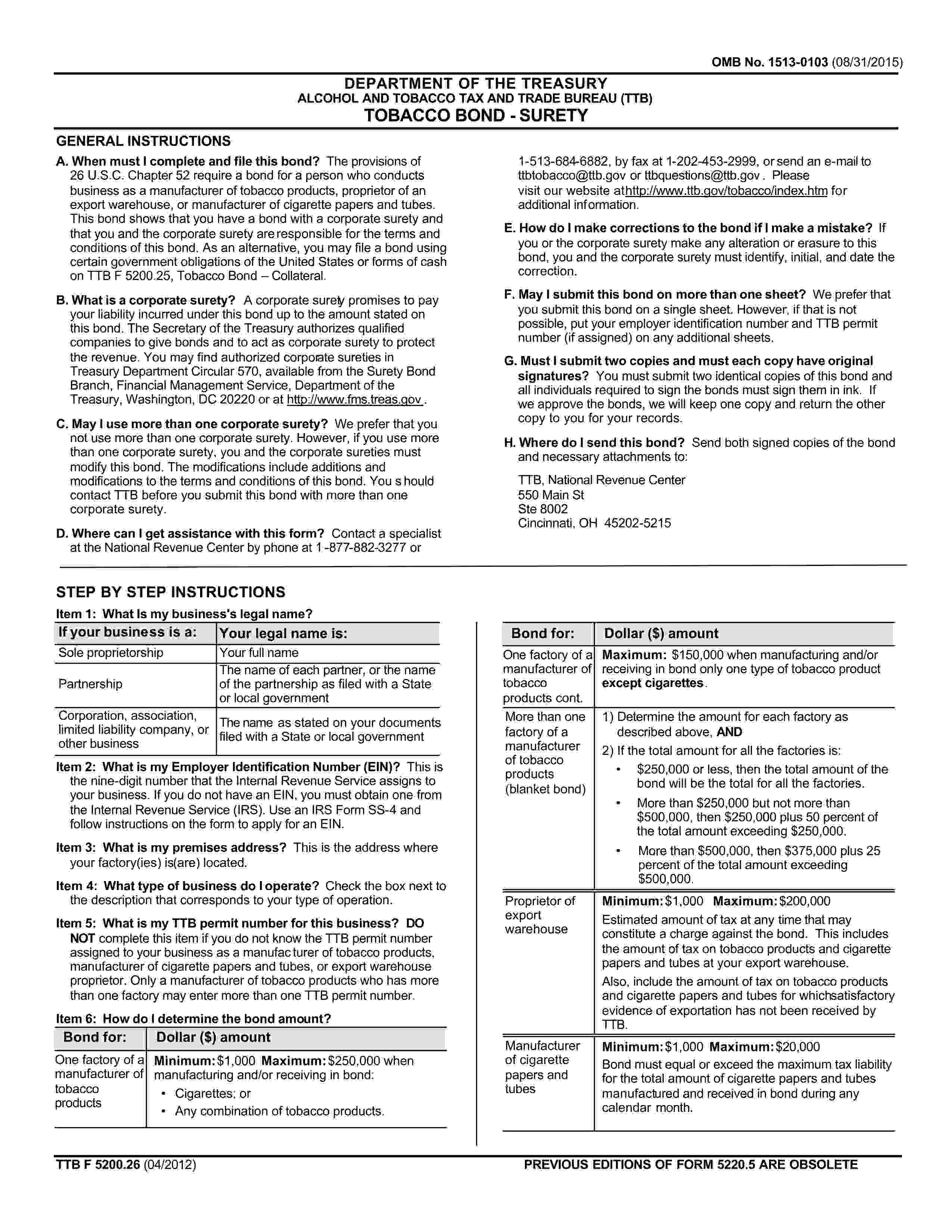 Department of Treasury Alcohol and Tobacco Tax and Trade Bureau (TTB ...
