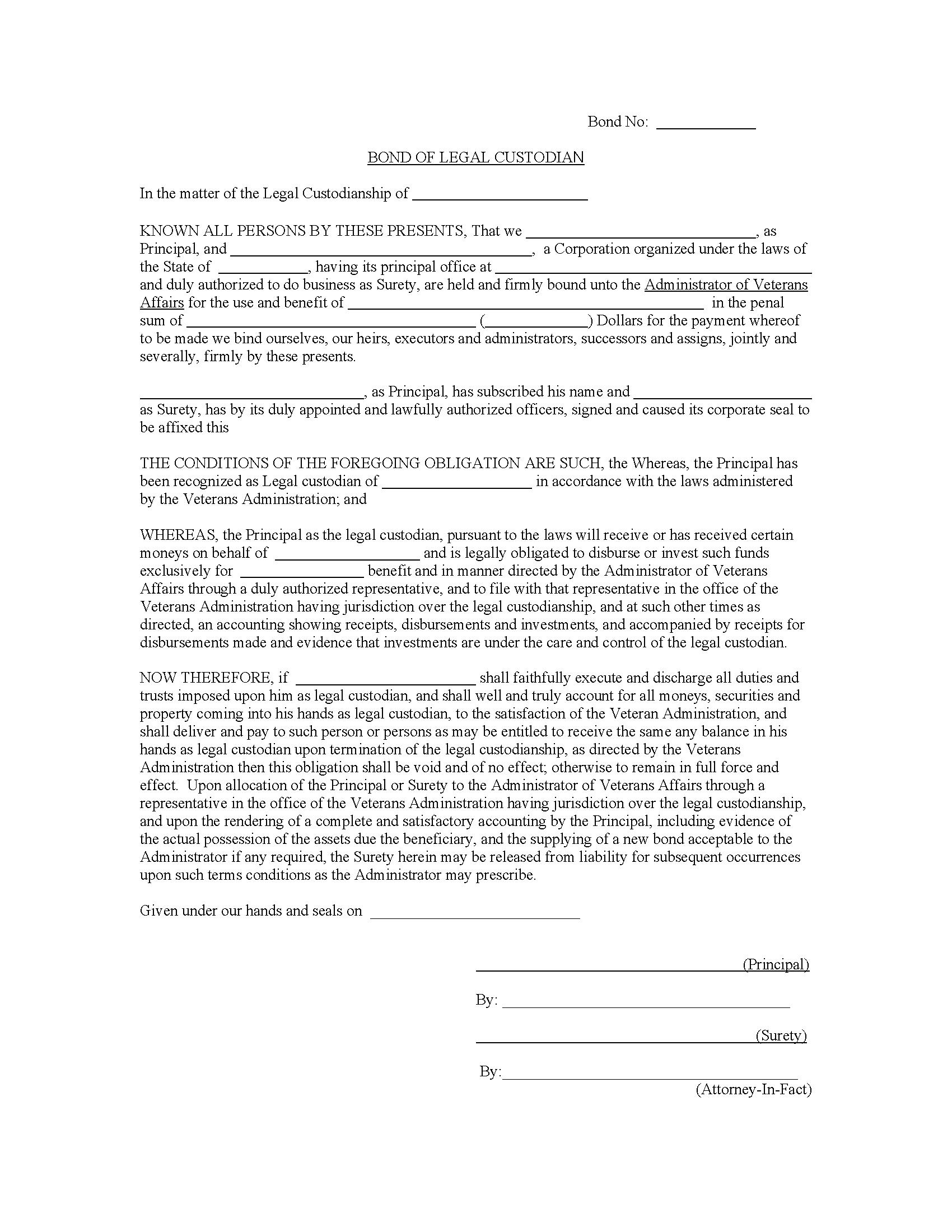 Department of Veterans Affairs Veterans Affairs Bond of Legal Custodian ...