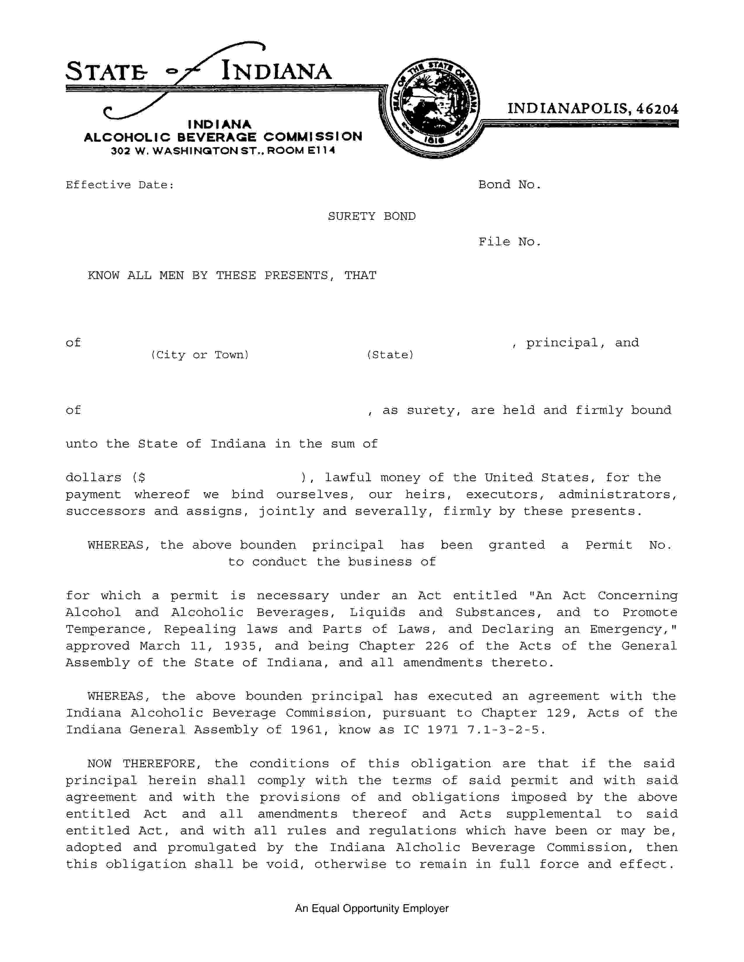State of Indiana Liquor Permit Bond | EZ Surety Bonds