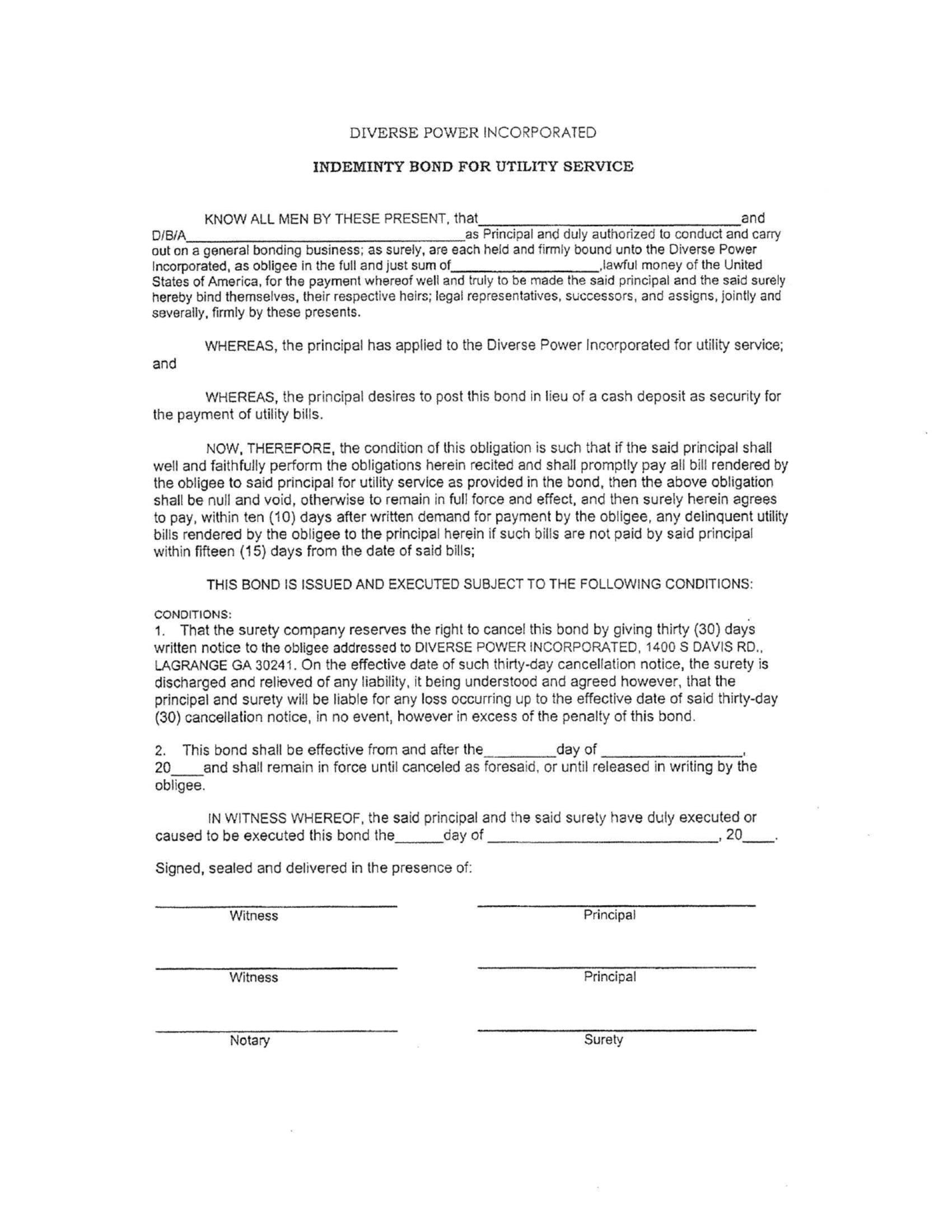Diverse Power Incorporated Utility Deposit Bond | EZ Surety Bonds