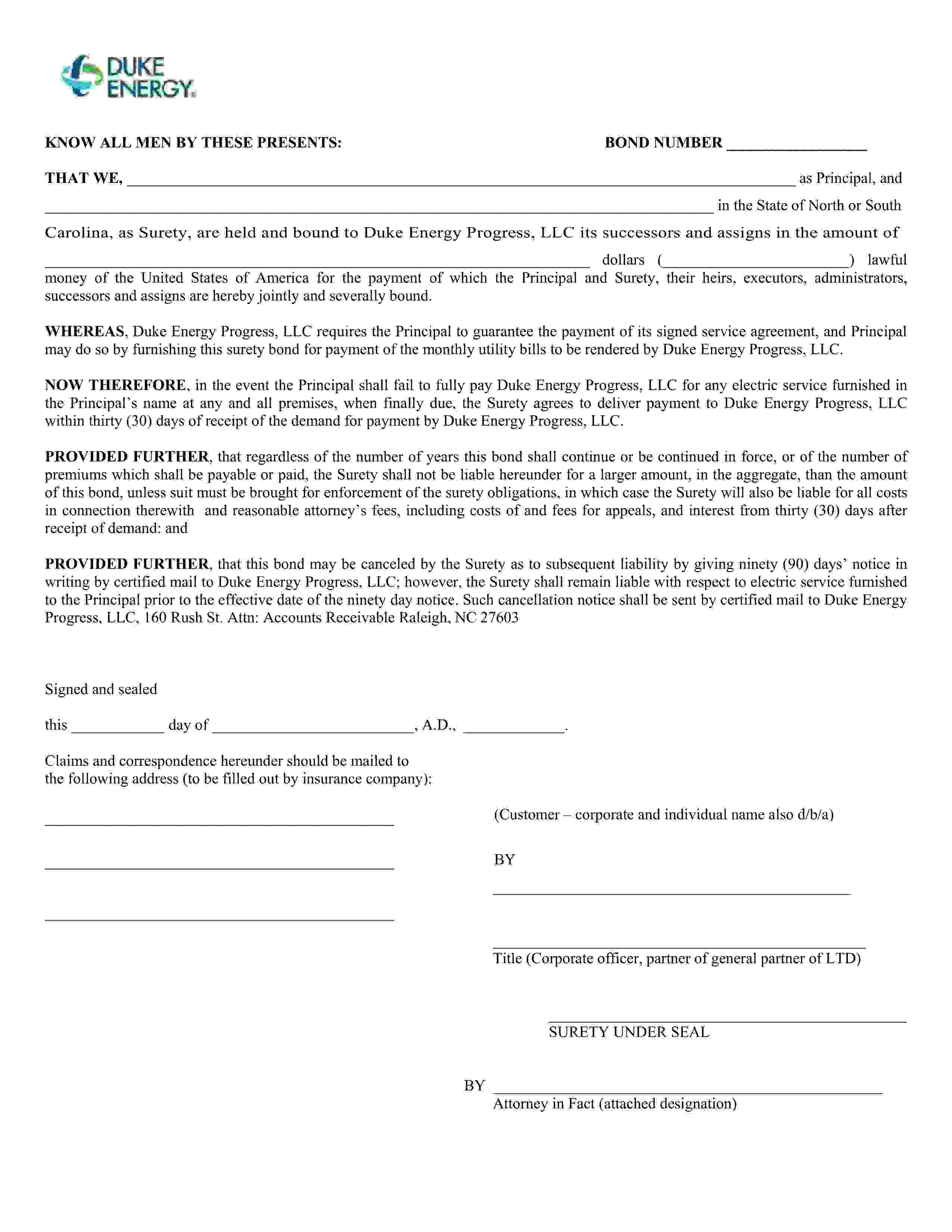 Duke Energy Progress, LLC Duke Energy Progress LLC Utility Deposit Bond ...