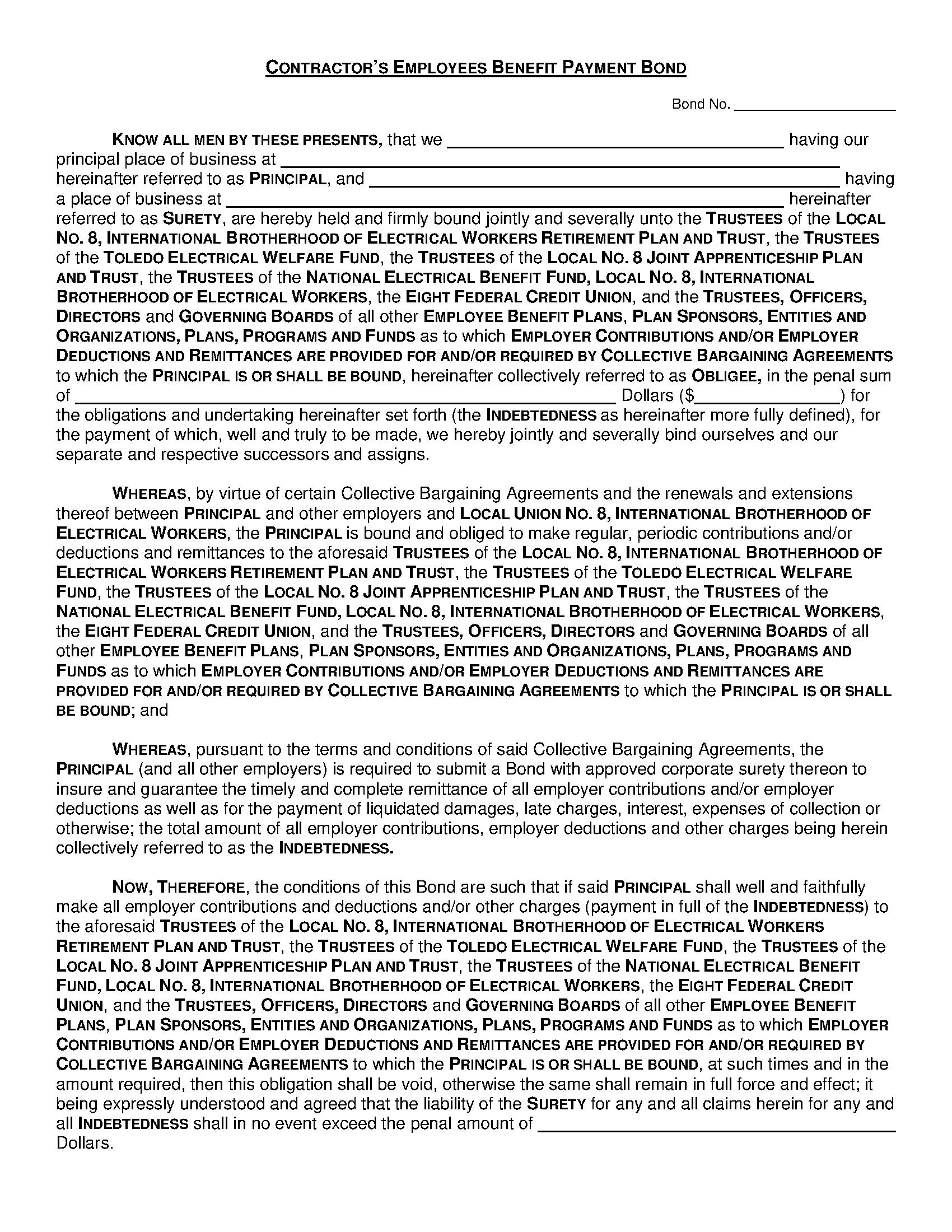 IBEW Local Union No. 8 Fringe Benefits Bond | EZ Surety Bonds