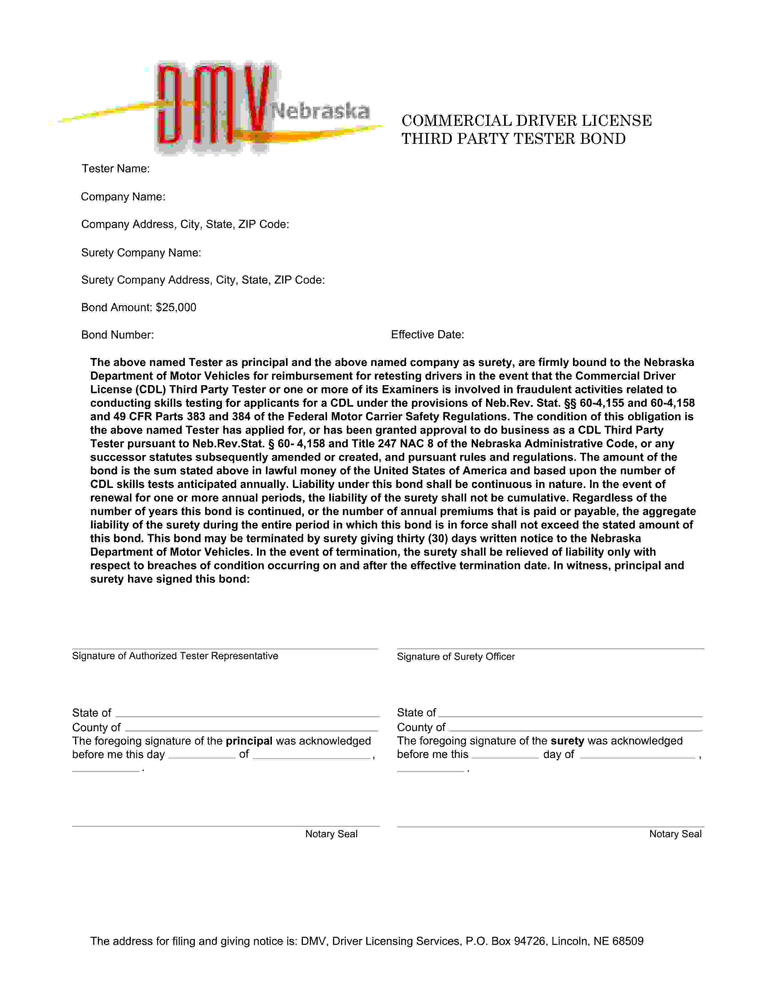 Nebraska Department of Motor Vehicles Commercial Driver License (CDL ...