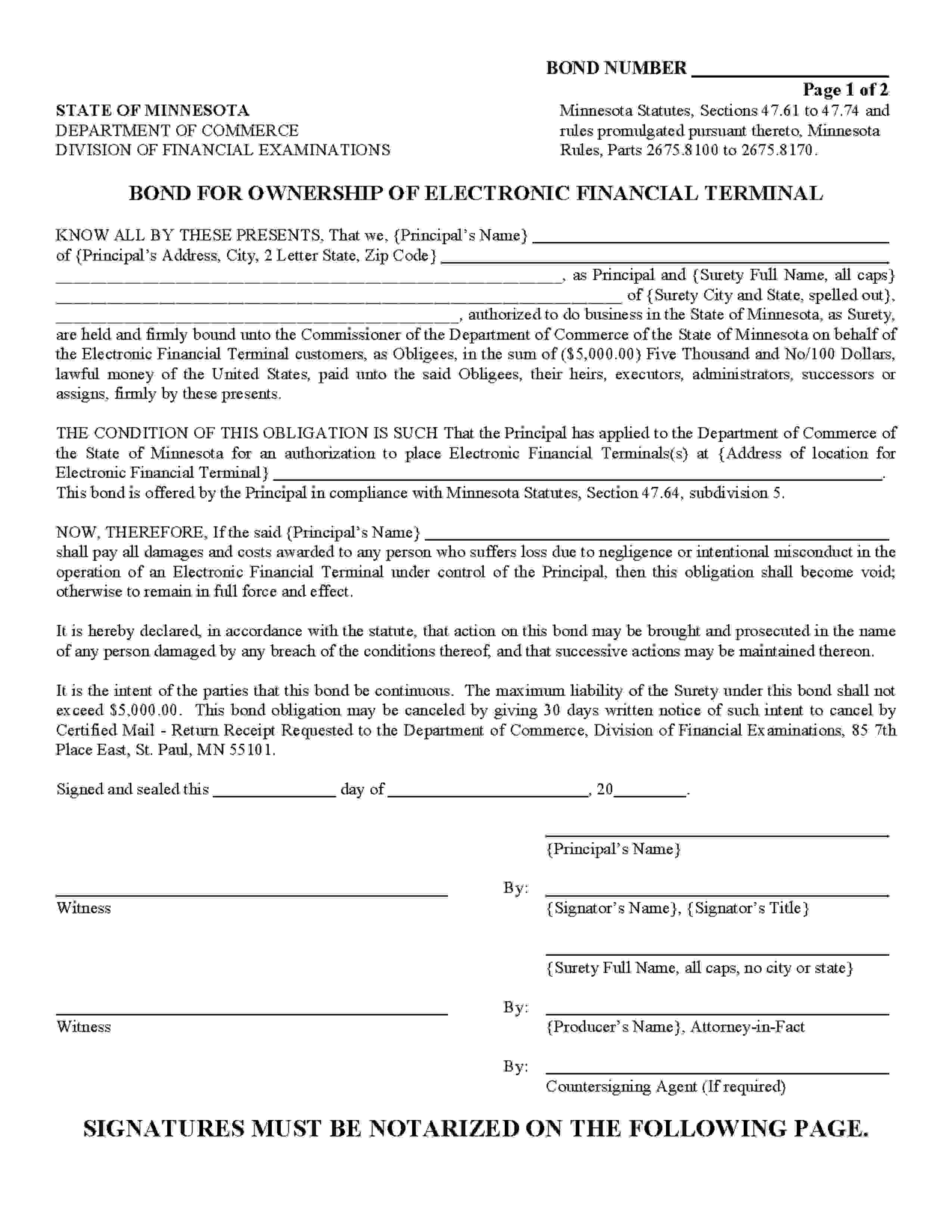 Ownership of Electronic Financial Terminal Bond | EZ Surety Bonds