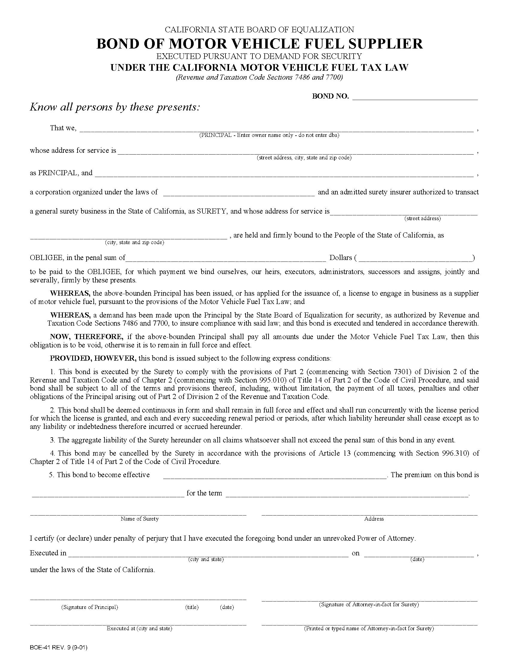 People of the State of California Motor Vehicle Fuel Broker Bond | EZ ...