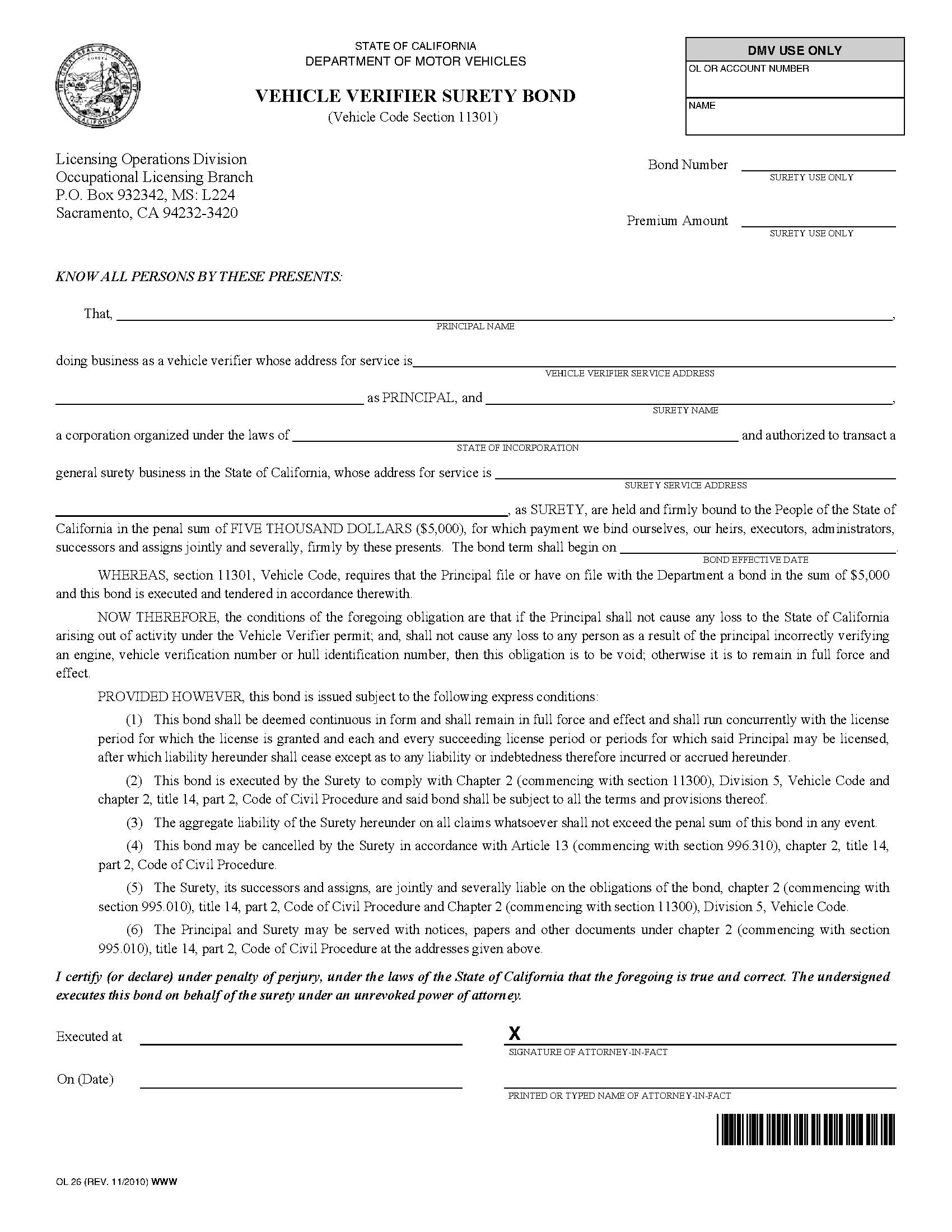 State of California Motor Vehicle Verifier Bond | EZ Surety Bonds