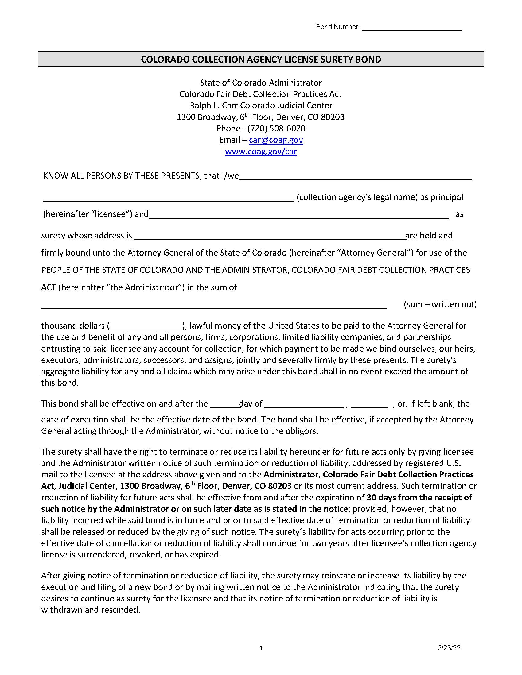 State of Colorado Collection Agency Bond | EZ Surety Bonds