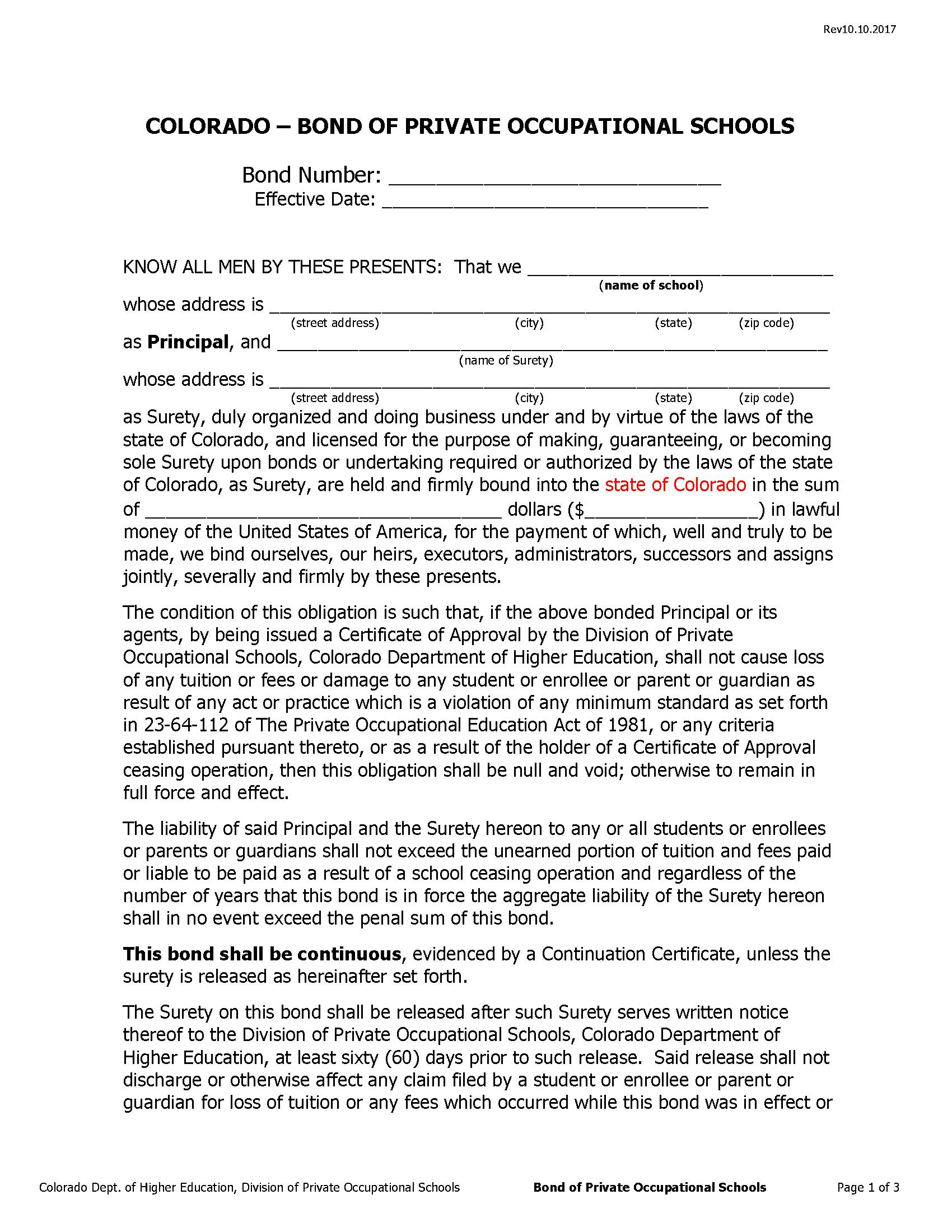 State of Colorado Private Occupational School Bond | EZ Surety Bonds