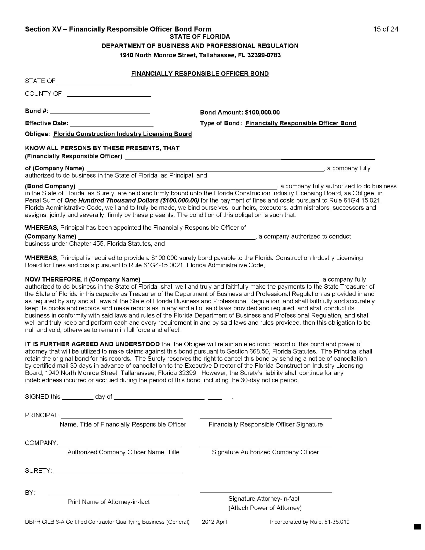 State of Florida Financially Responsible Officer Bond | EZ Surety Bonds