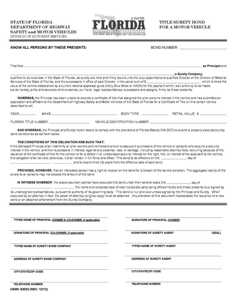 State of Florida Motor Vehicle Certificate of Title Bond | EZ Surety Bonds