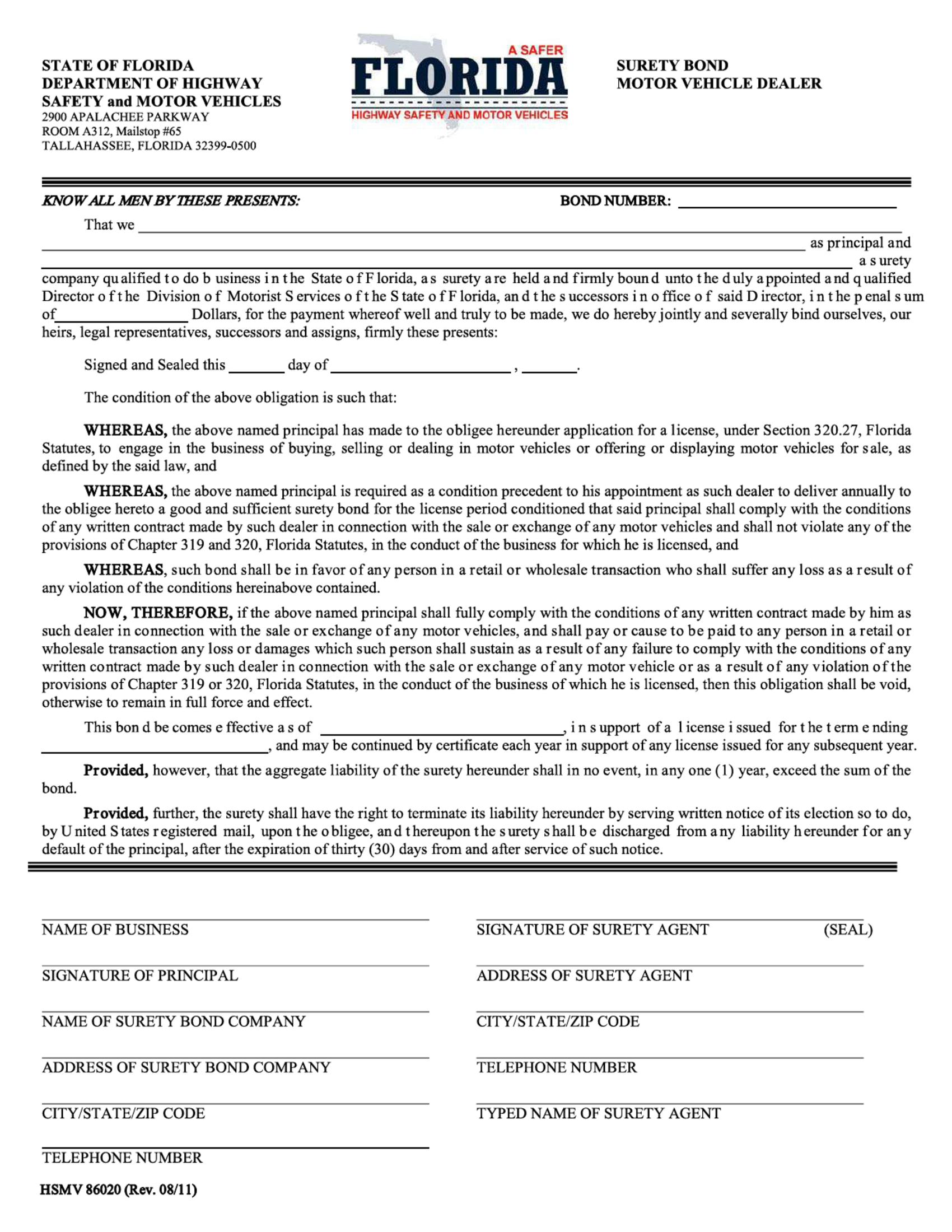 State of Florida Motor Vehicle Dealer (New/Franchise) Bond | EZ Surety ...