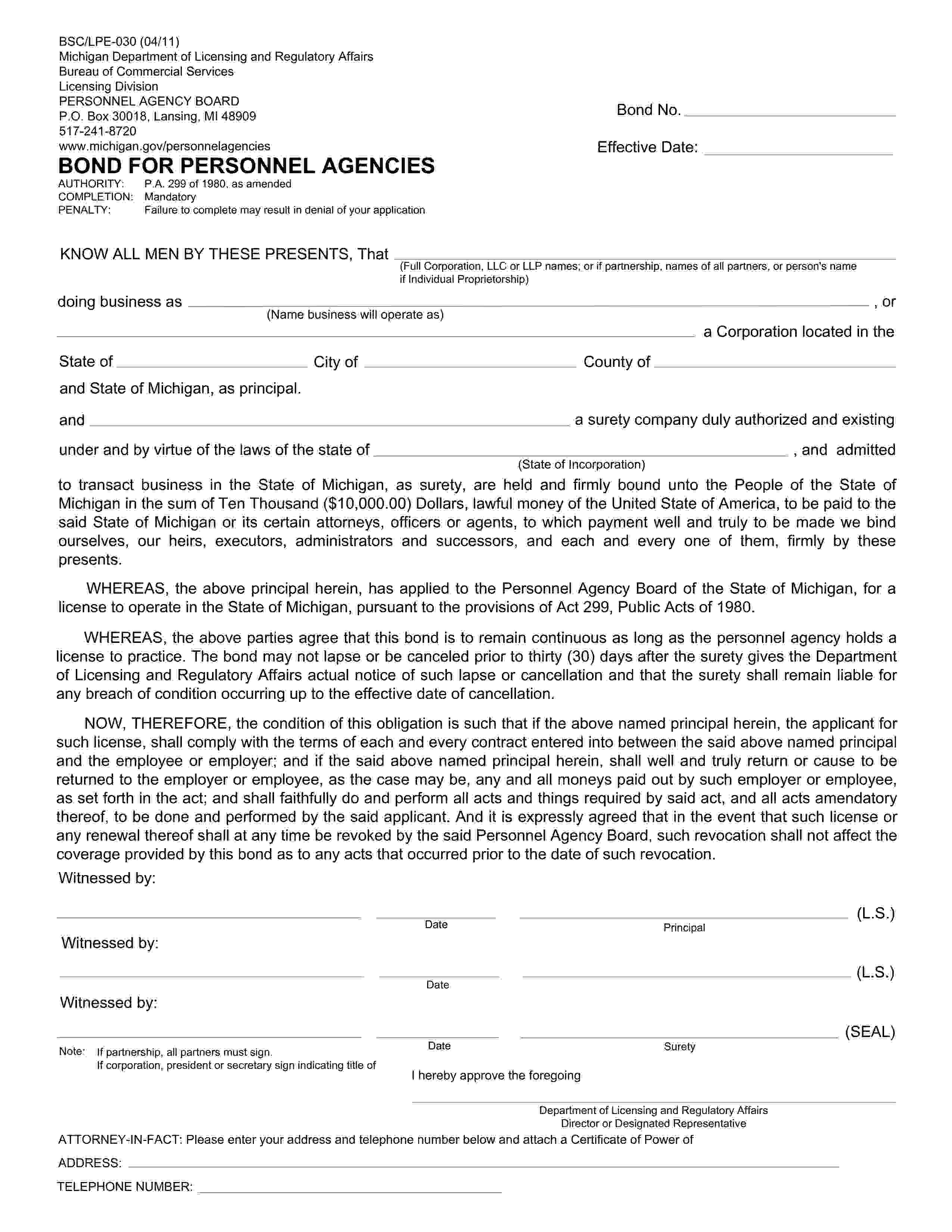 State of Michigan Personnel Agencies Bond | EZ Surety Bonds