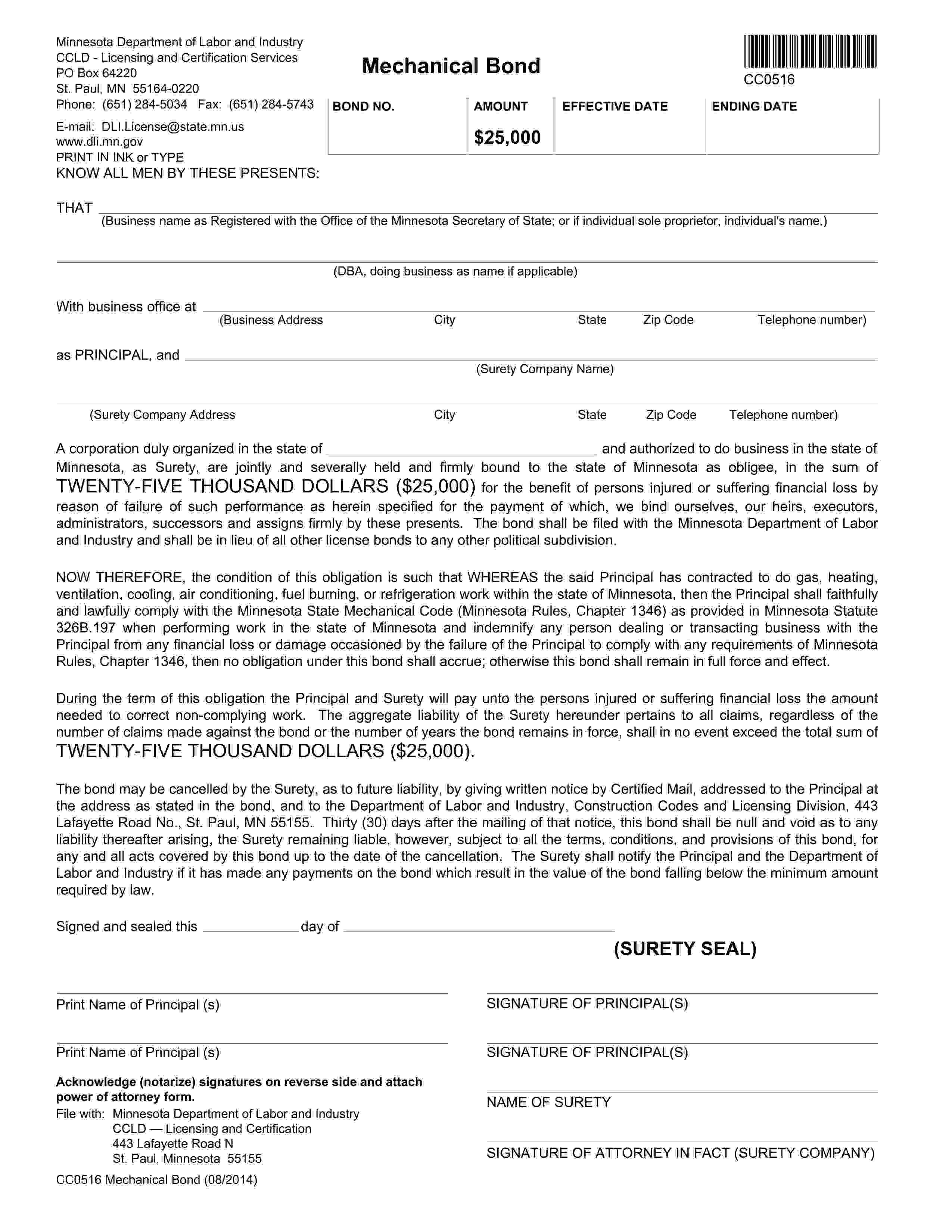 State of Minnesota Mechanical Contractor Bond | EZ Surety Bonds