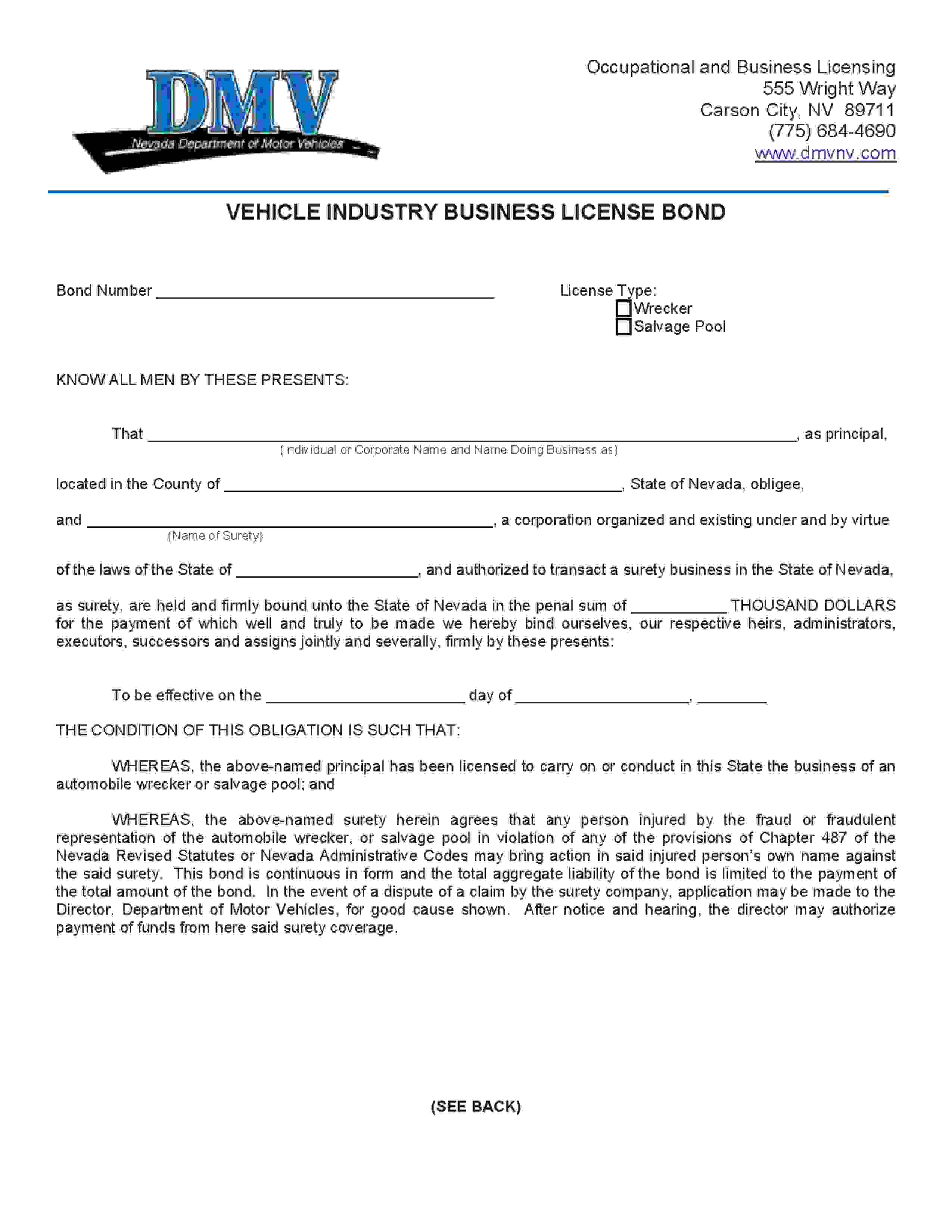 State of Nevada Motor Vehicle Wrecker Bond | EZ Surety Bonds