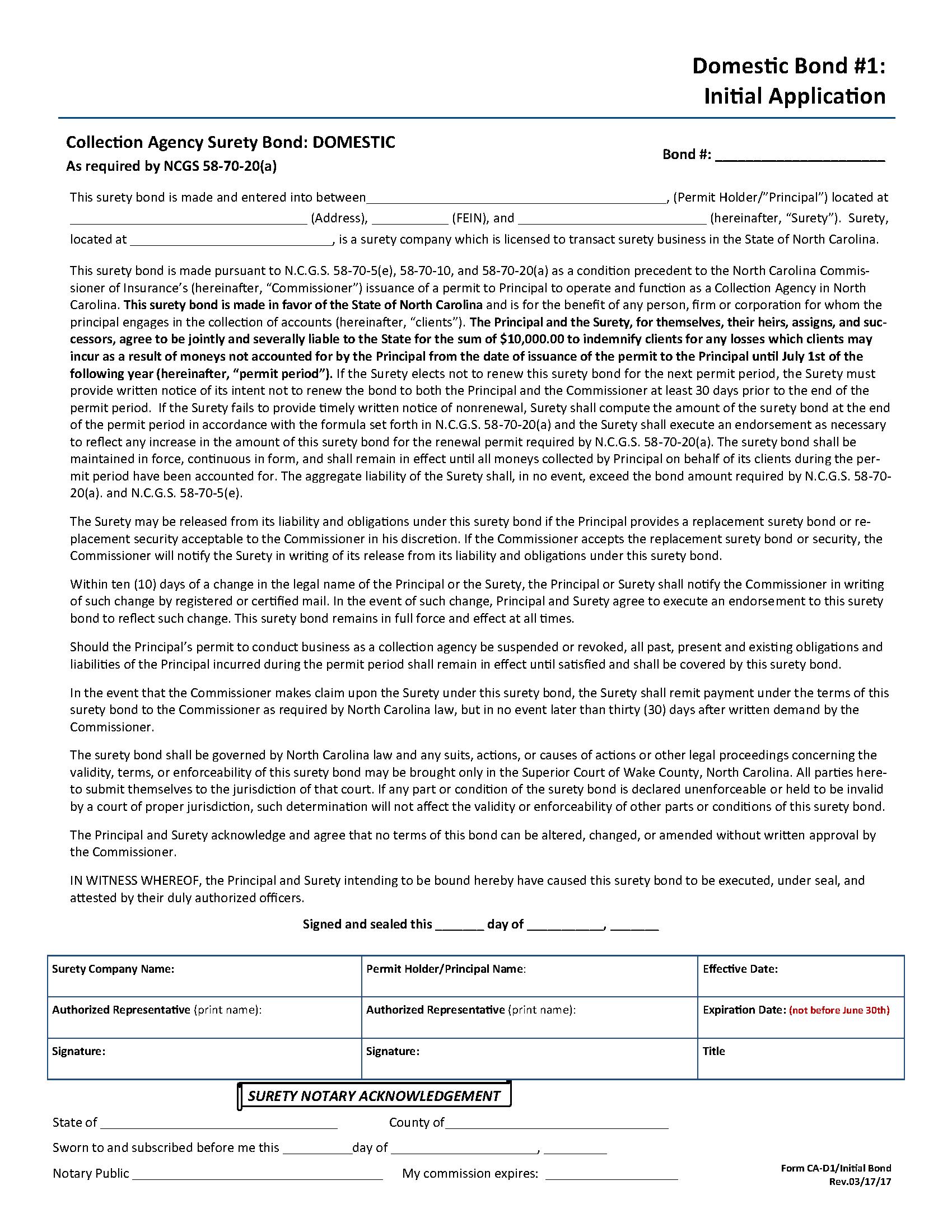 State of North Carolina Collection Agency - Domestic Bond | EZ Surety Bonds