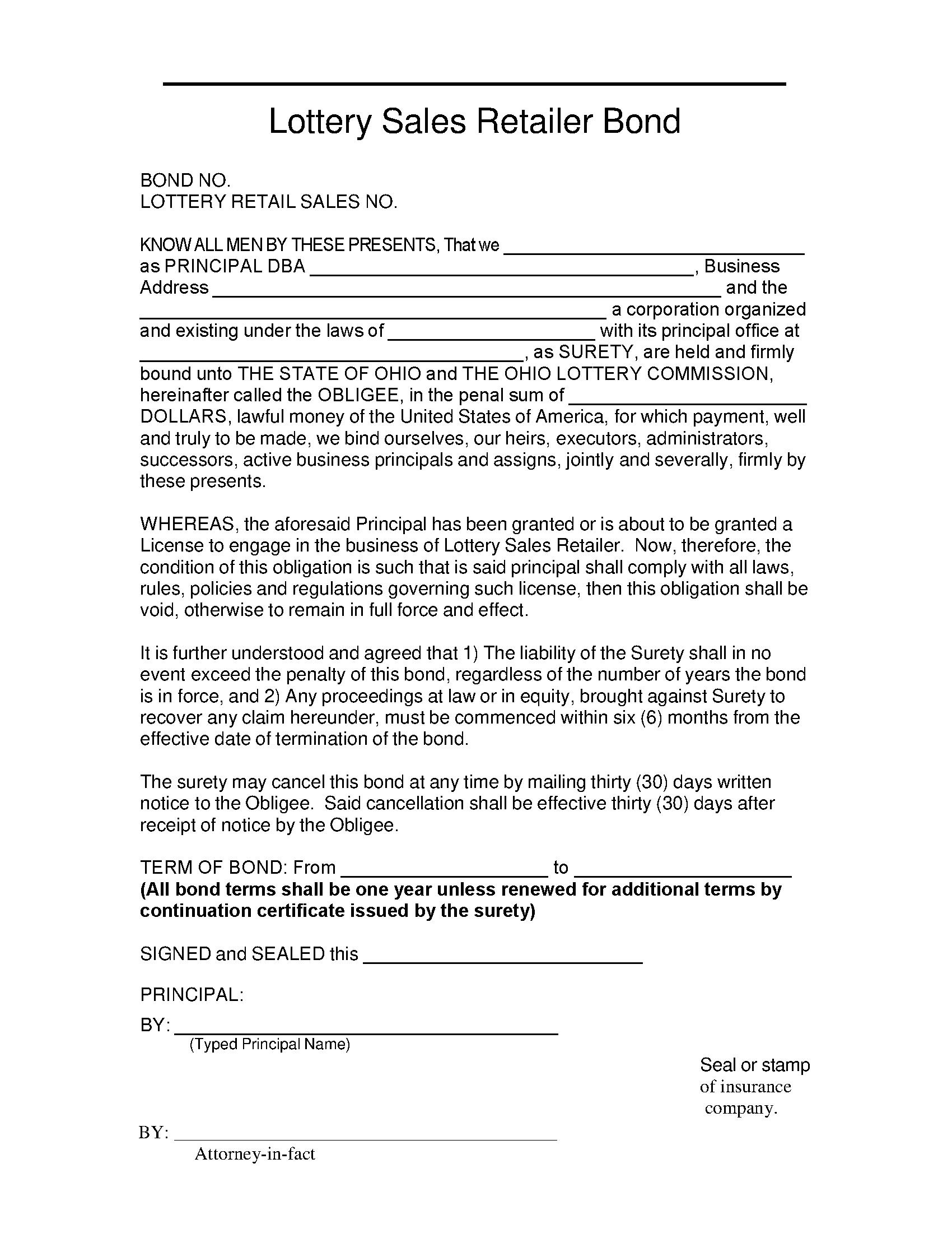 State of Ohio Lottery Retailer / Sales Agent Bond | EZ Surety Bonds