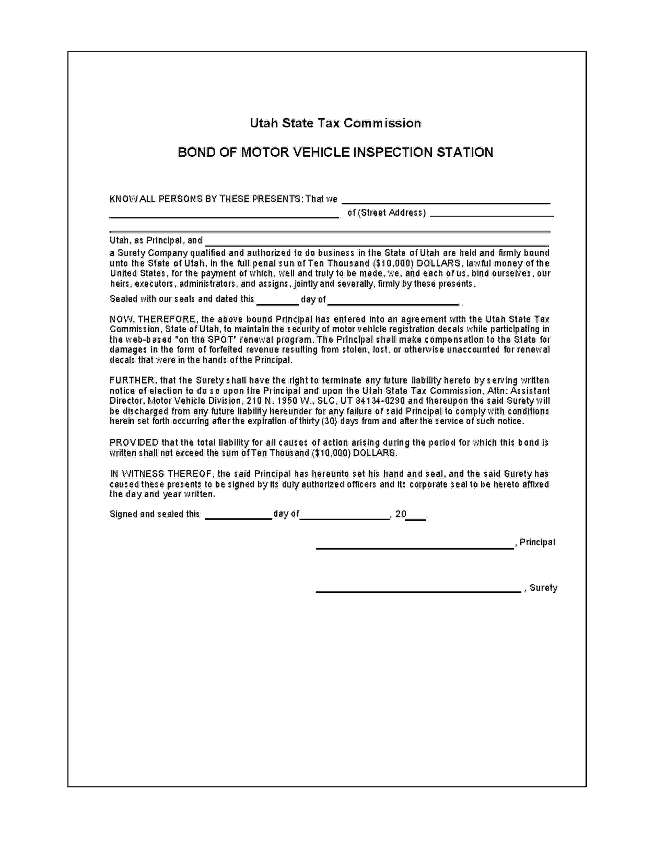 State of Utah, Utah State Tax Commission Motor Vehicle Inspection ...
