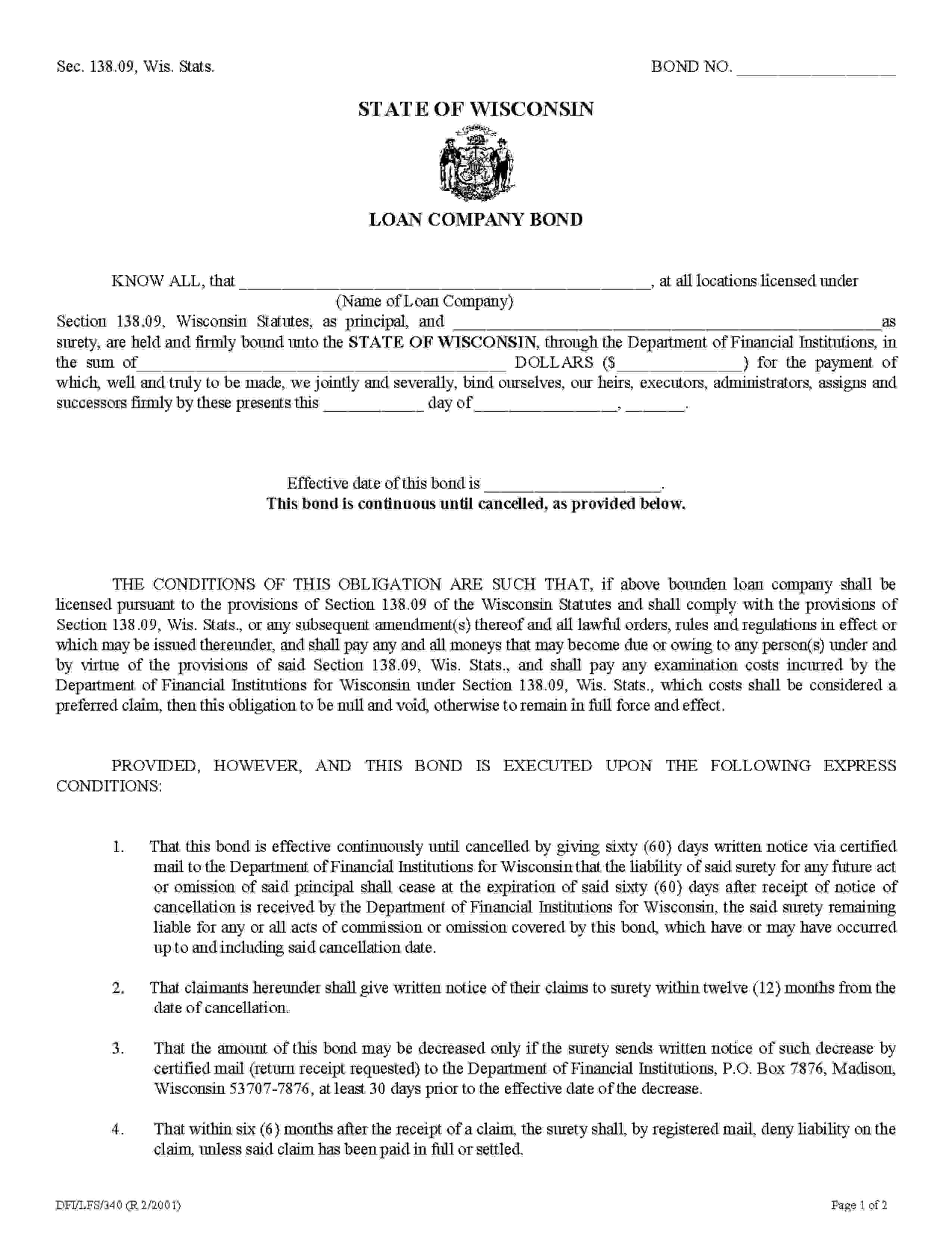 State of Wisconsin Loan Company Bond | EZ Surety Bonds