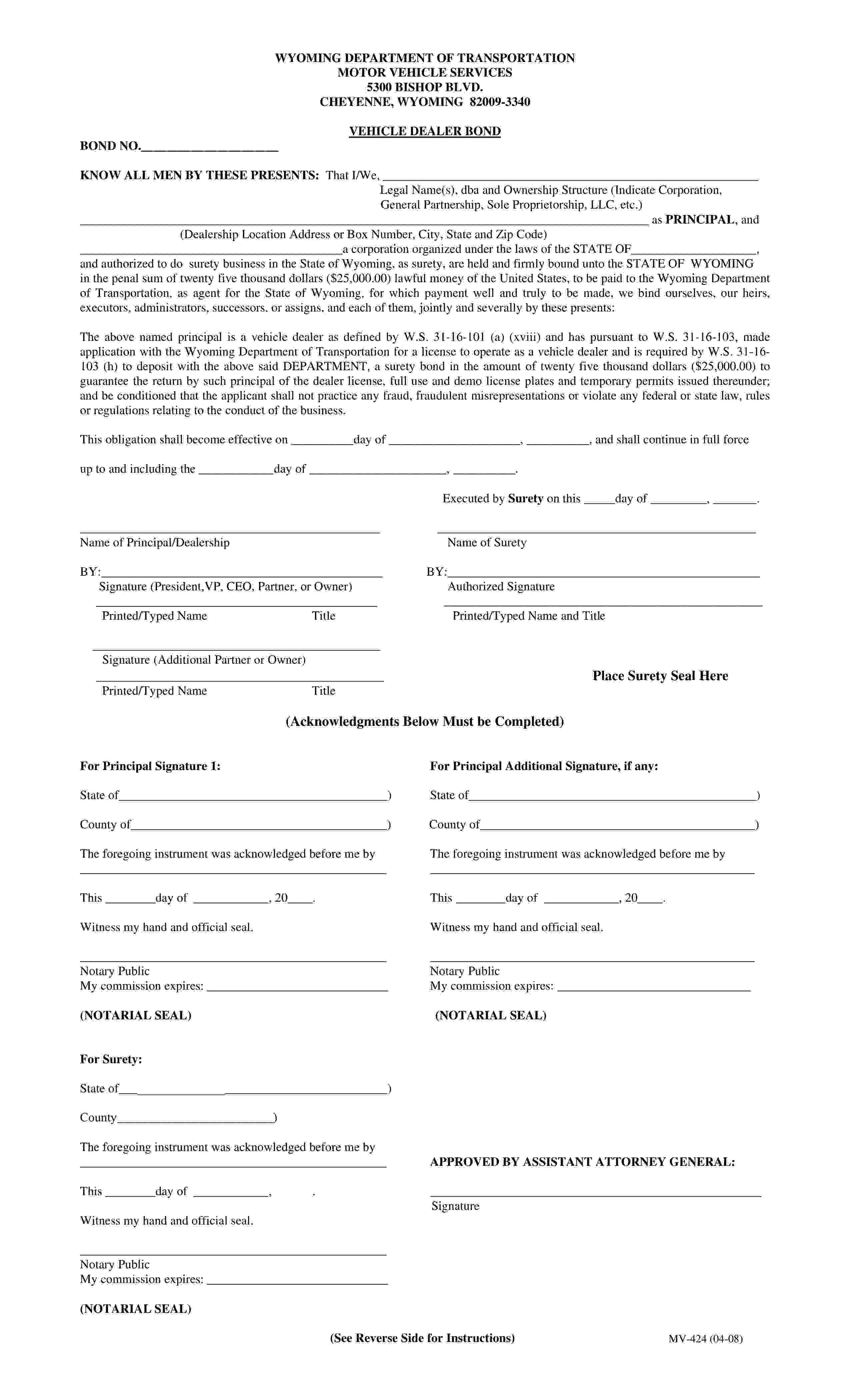 State of Wyoming Motor Vehicle Dealer Bond | EZ Surety Bonds