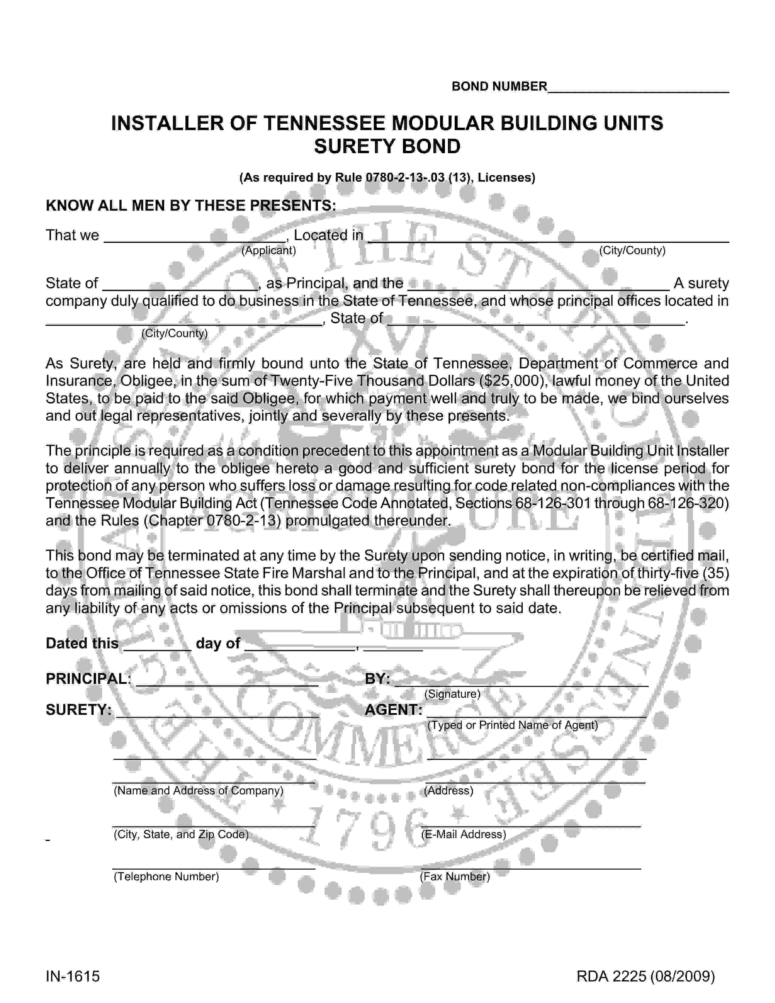 Tennessee Department of Commerce and Insurance Installer of Modular Building Units Bond | EZ ...