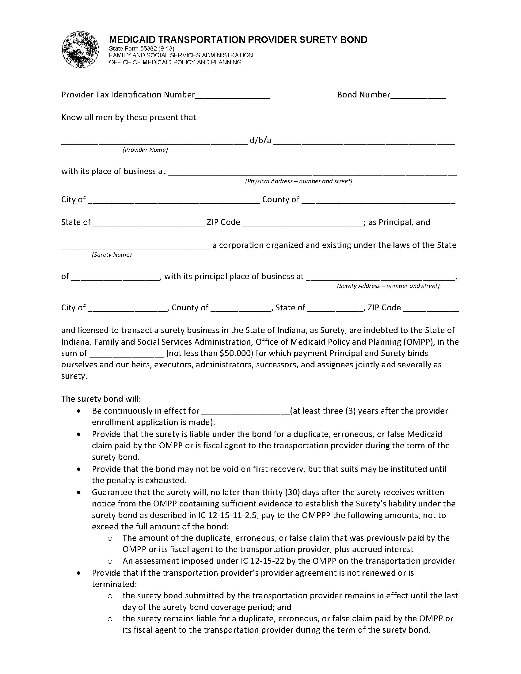 State of Indiana Medicaid Transportation Provider Bond | EZ Surety Bonds