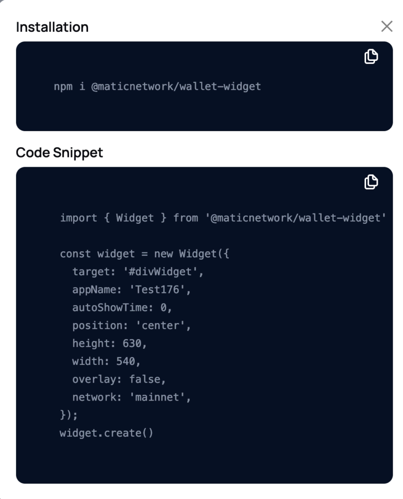 This is how a code snippet looks like to integrate widget
