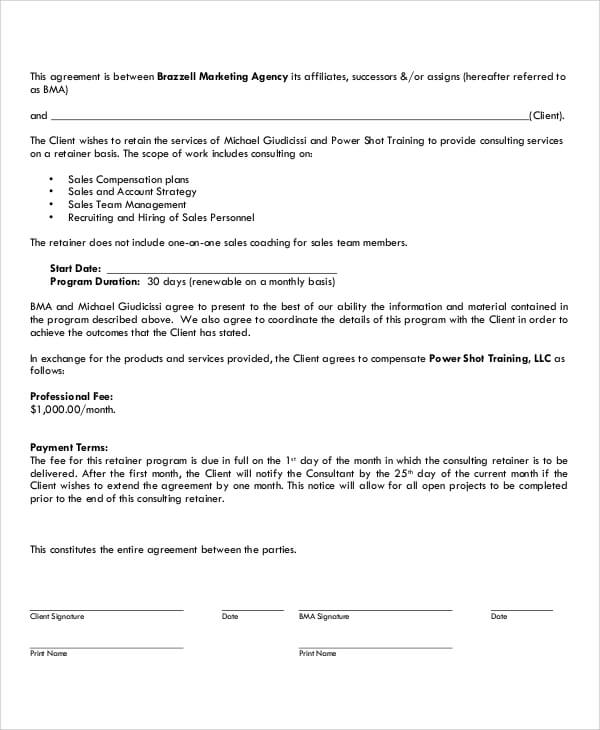 Free Consulting Retainer Agreement Template PDF Download Bonsai