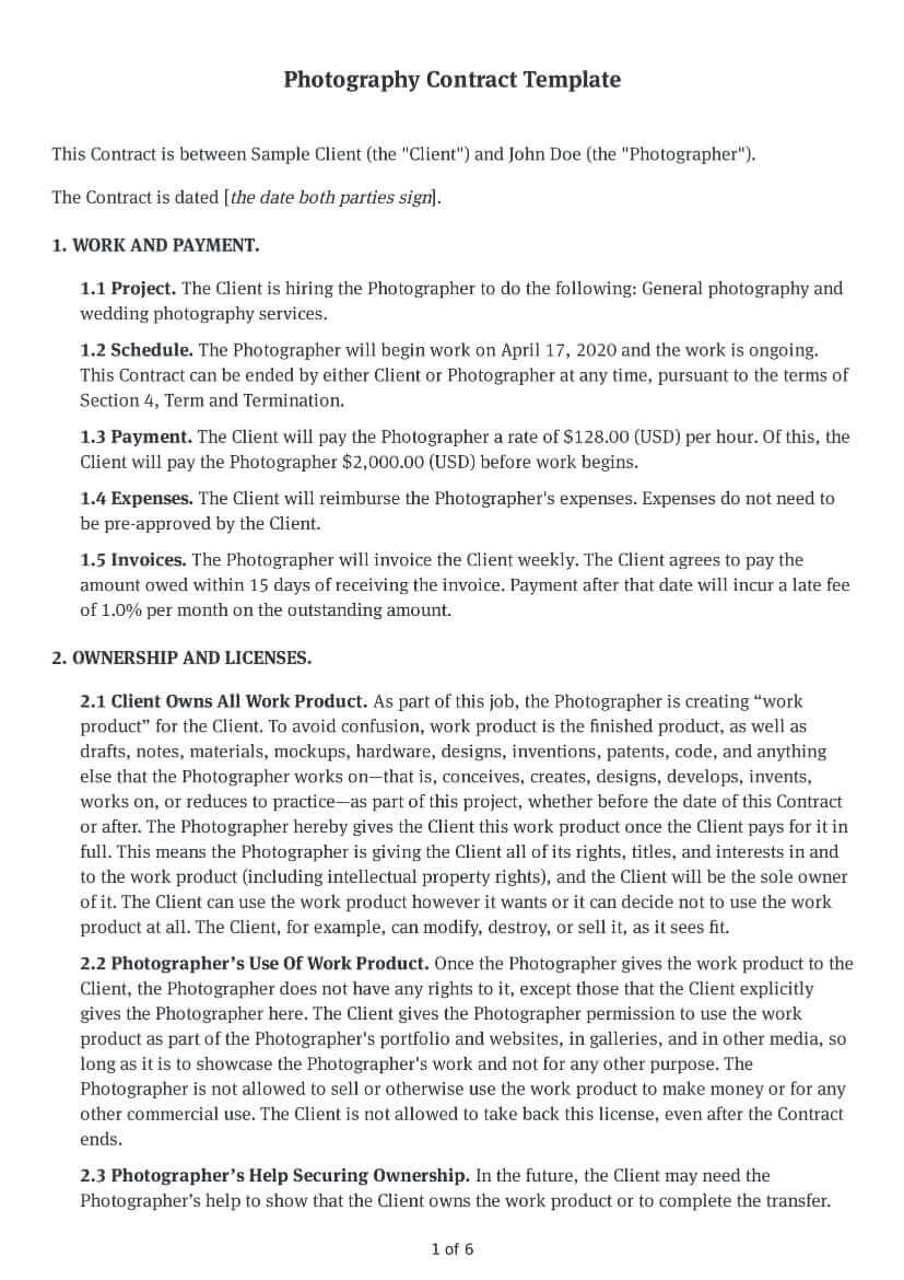Free Photography Contract Template 2023 Bonsai