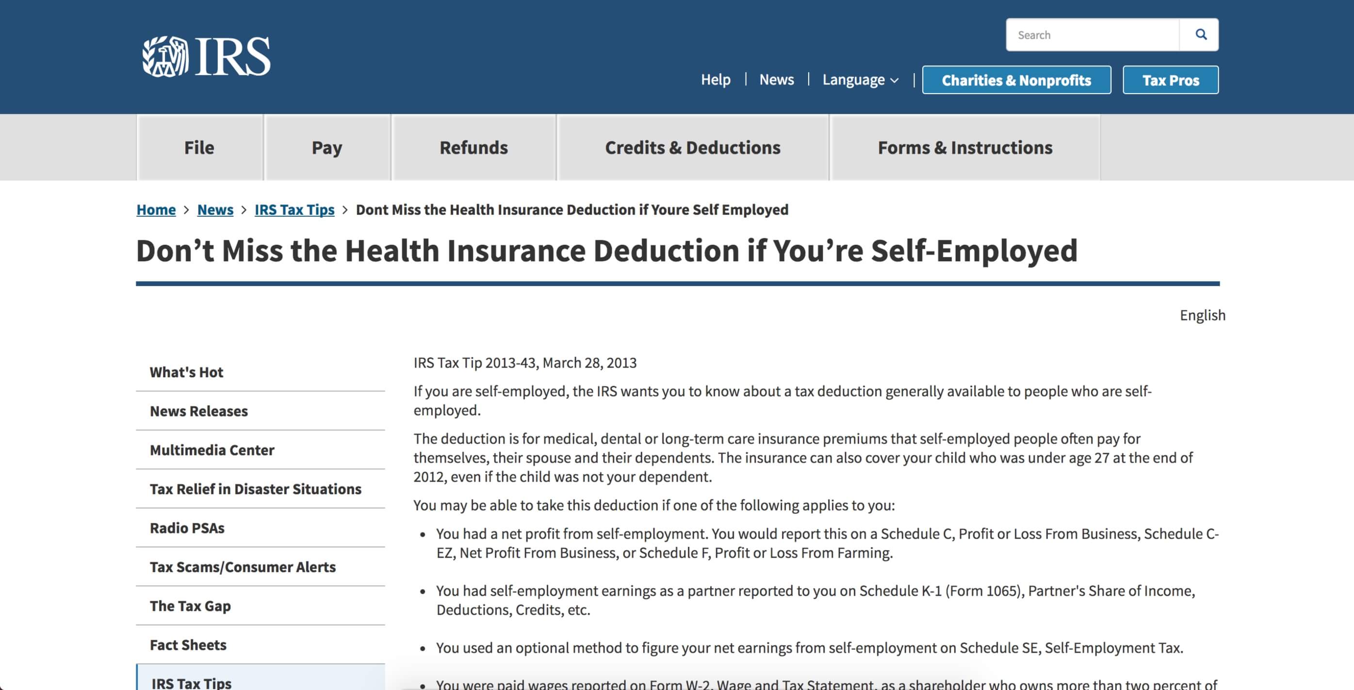 Get the Facts about the Self-Employed Health Insurance Deduction