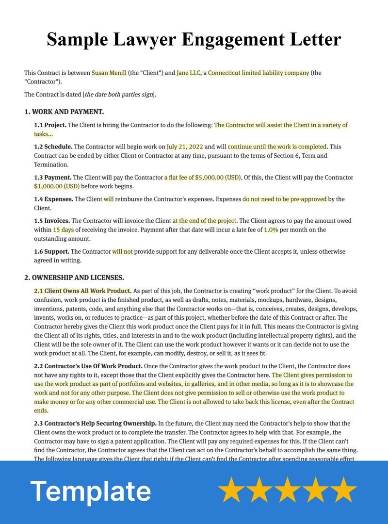 Sample Lawyer Engagement Letter - Bonsai