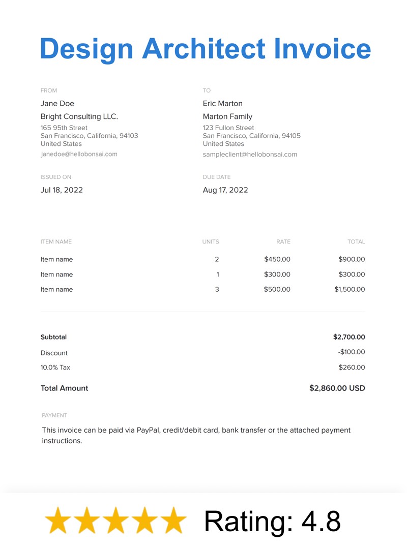 Design Architect Invoice Template (FREE - 2023 Updated) - Bonsai