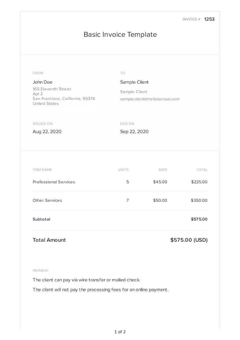 Free Basic Invoice Template - Updated for 2024 - Bonsai