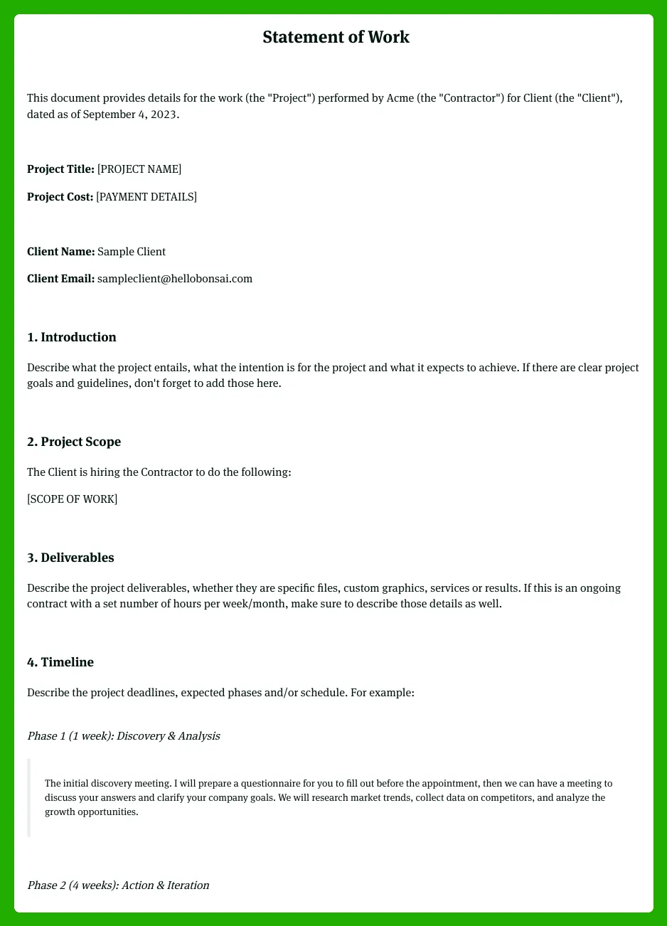 Scope Of Work Sample