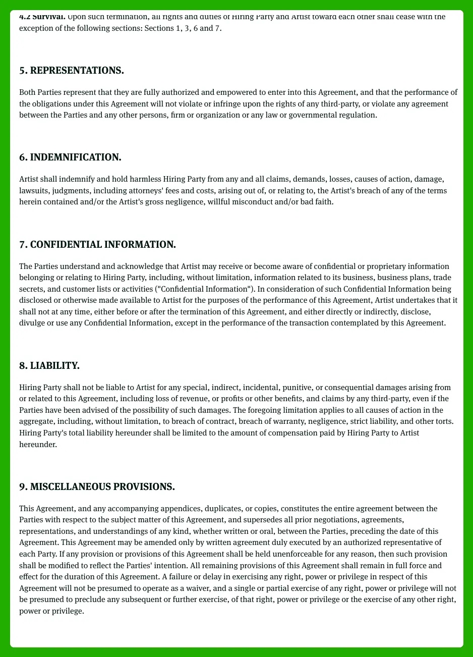 Artist Contract Template (FREE - 2024 Updated) - Bonsai