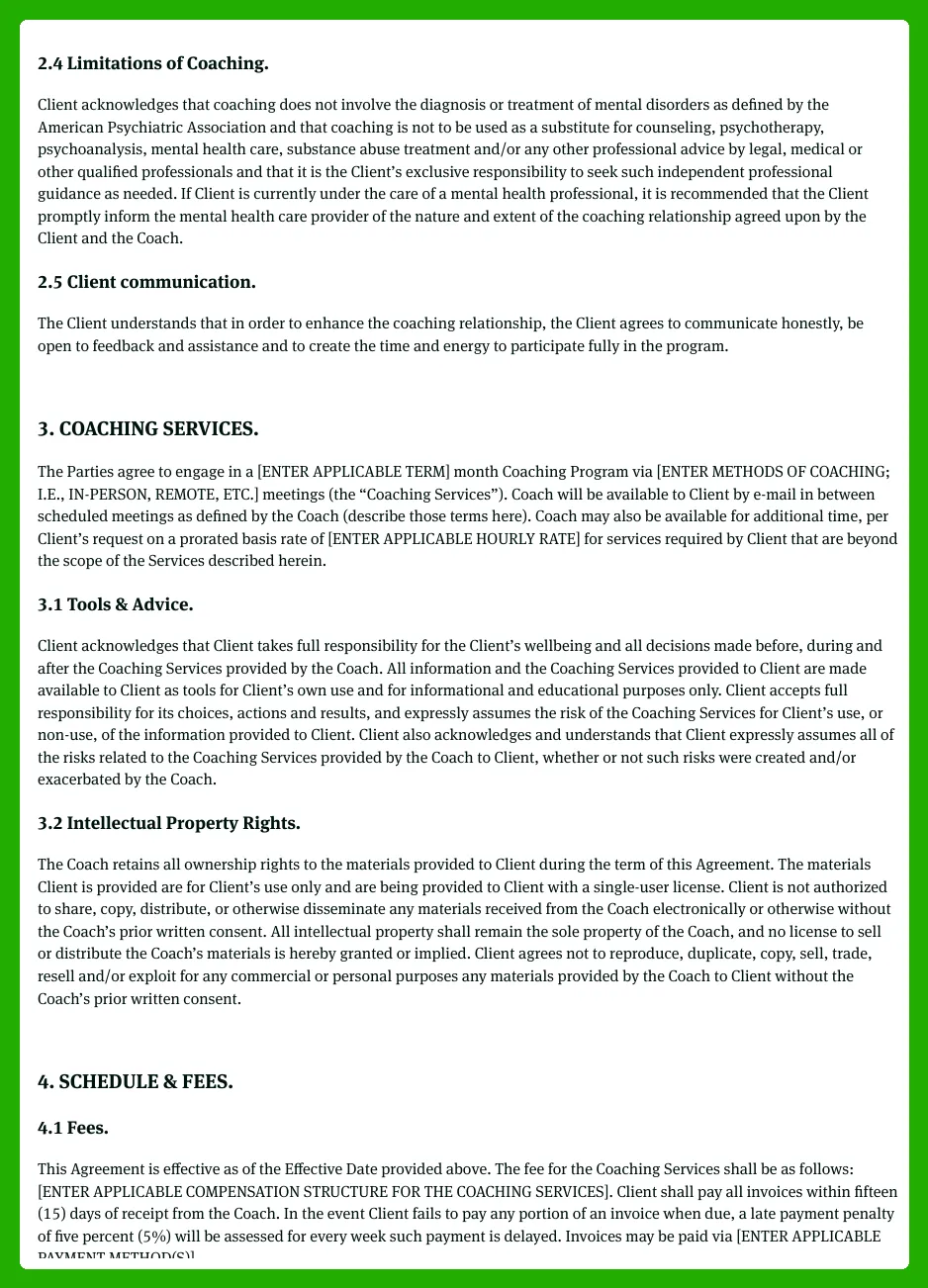 Business Coaching Contract Template (FREE - 2023 Updated) - Bonsai