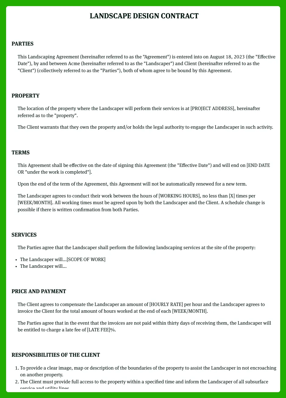 Free Landscape Design Contract Template (FREE - 2024 Updated) - Bonsai