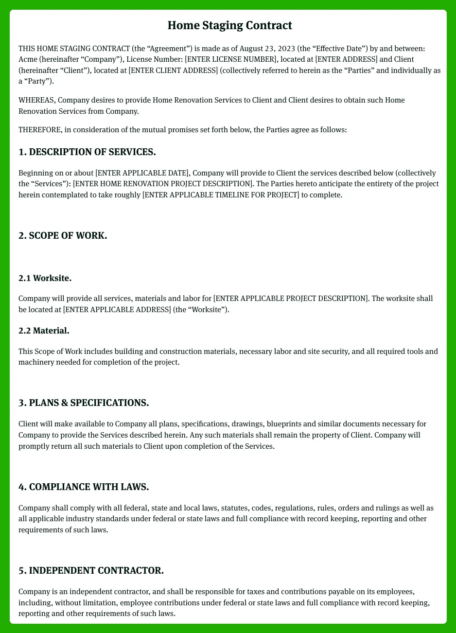 Home Staging Contract Template | Free Download - Bonsai