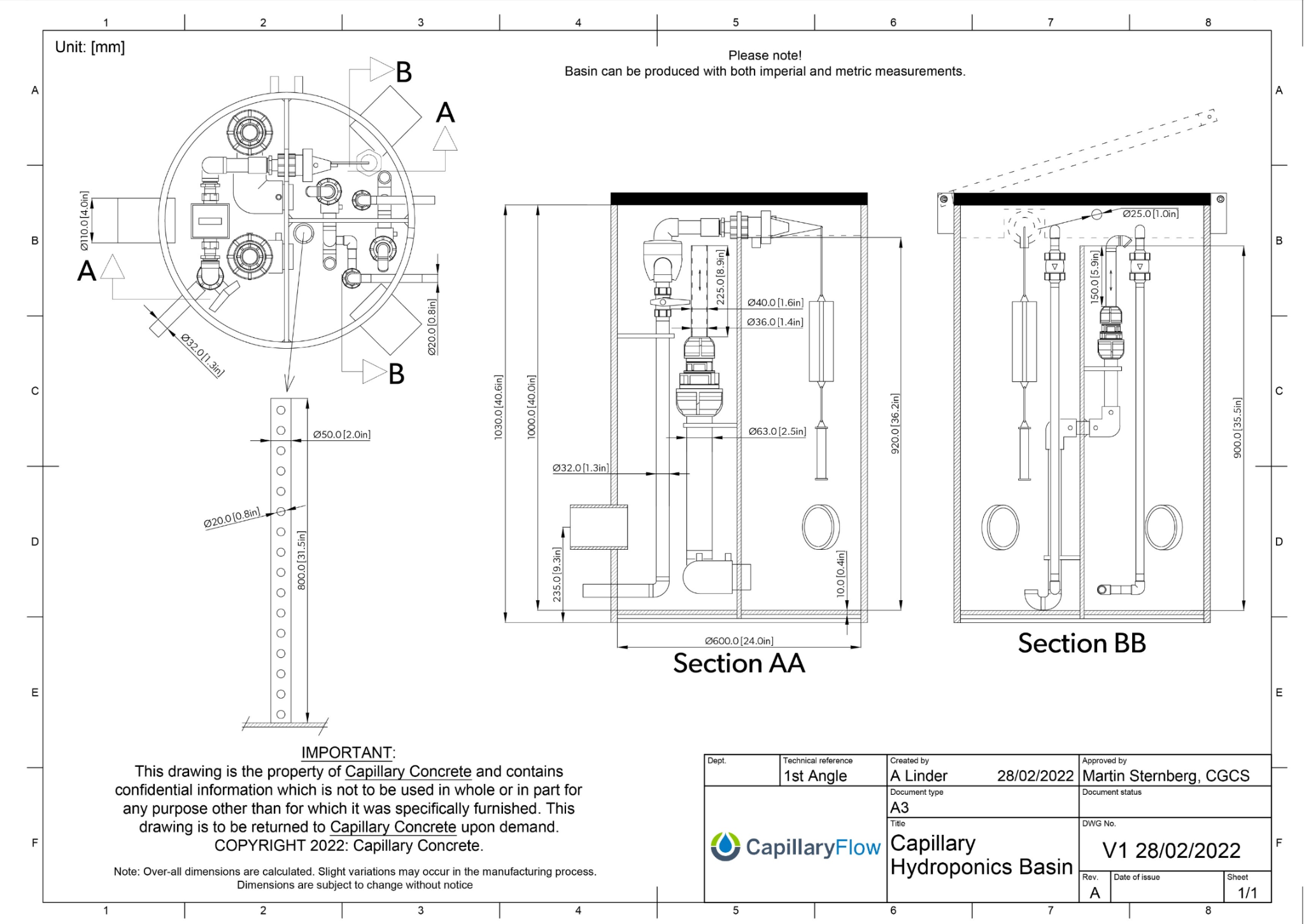 Capillary Hydroponics - Technical Specifications