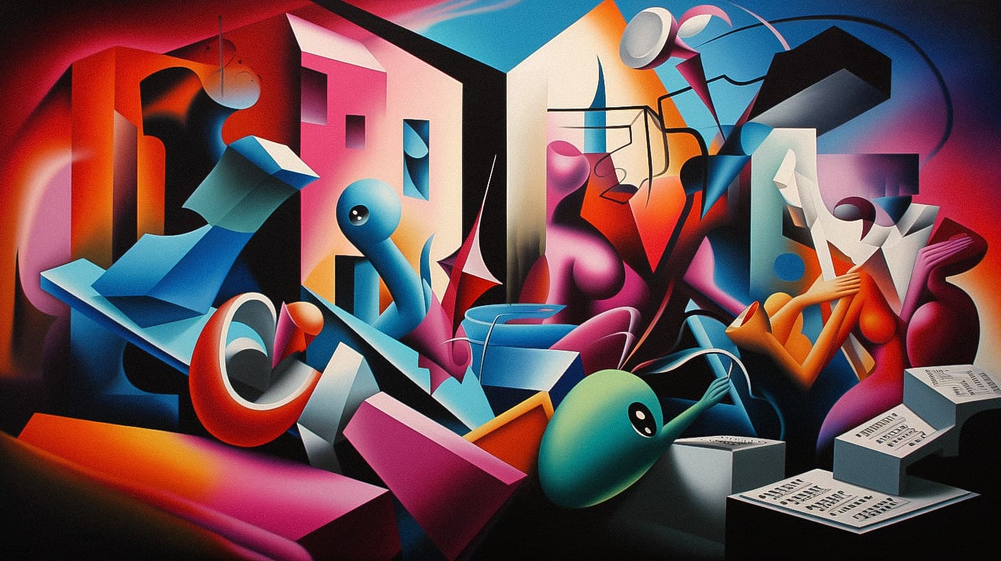 Mark Kostabi Midjourney style | Andrei Kovalev's Midlibrary