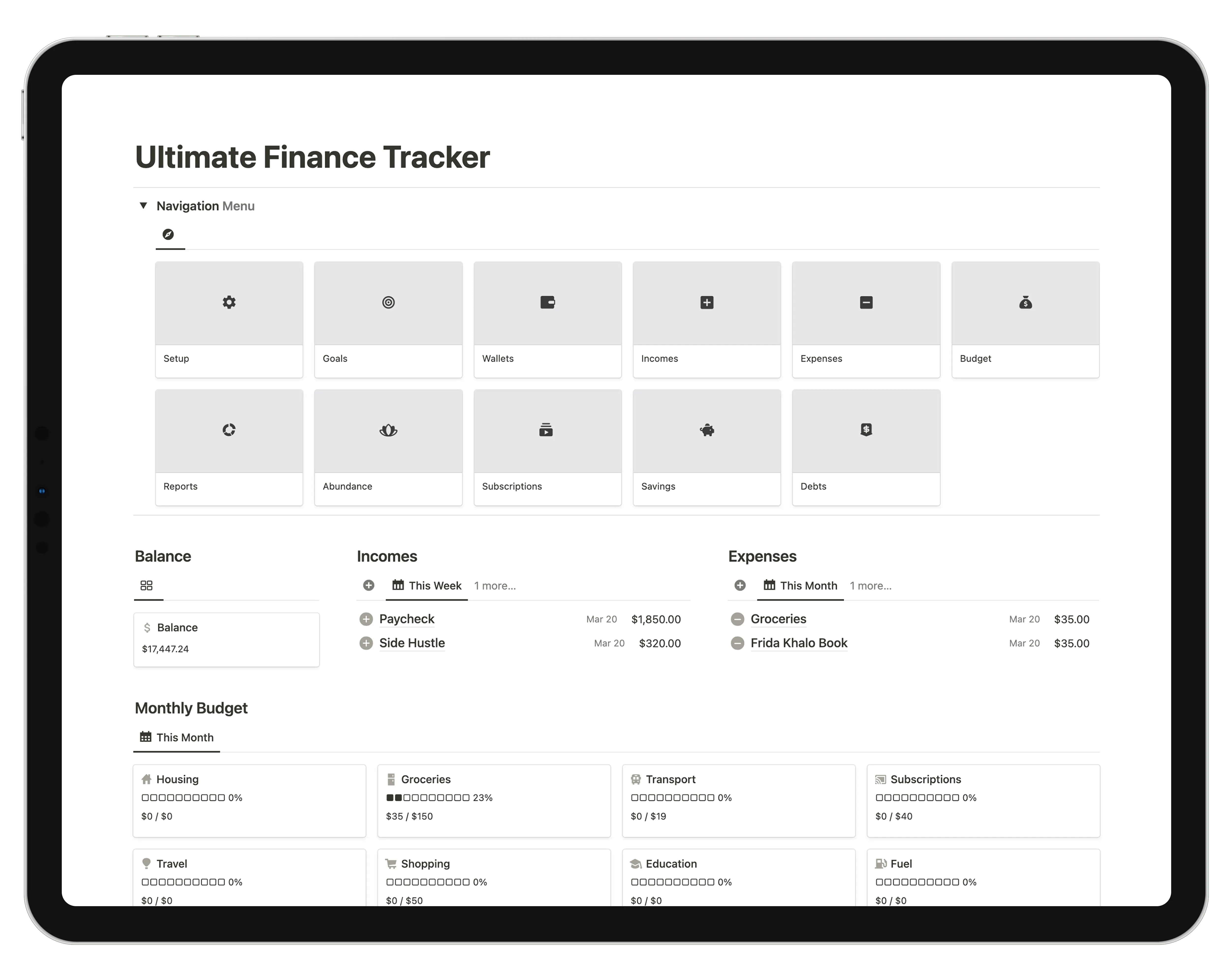 Notion Finance Tracker - All-in-One Notion Template
